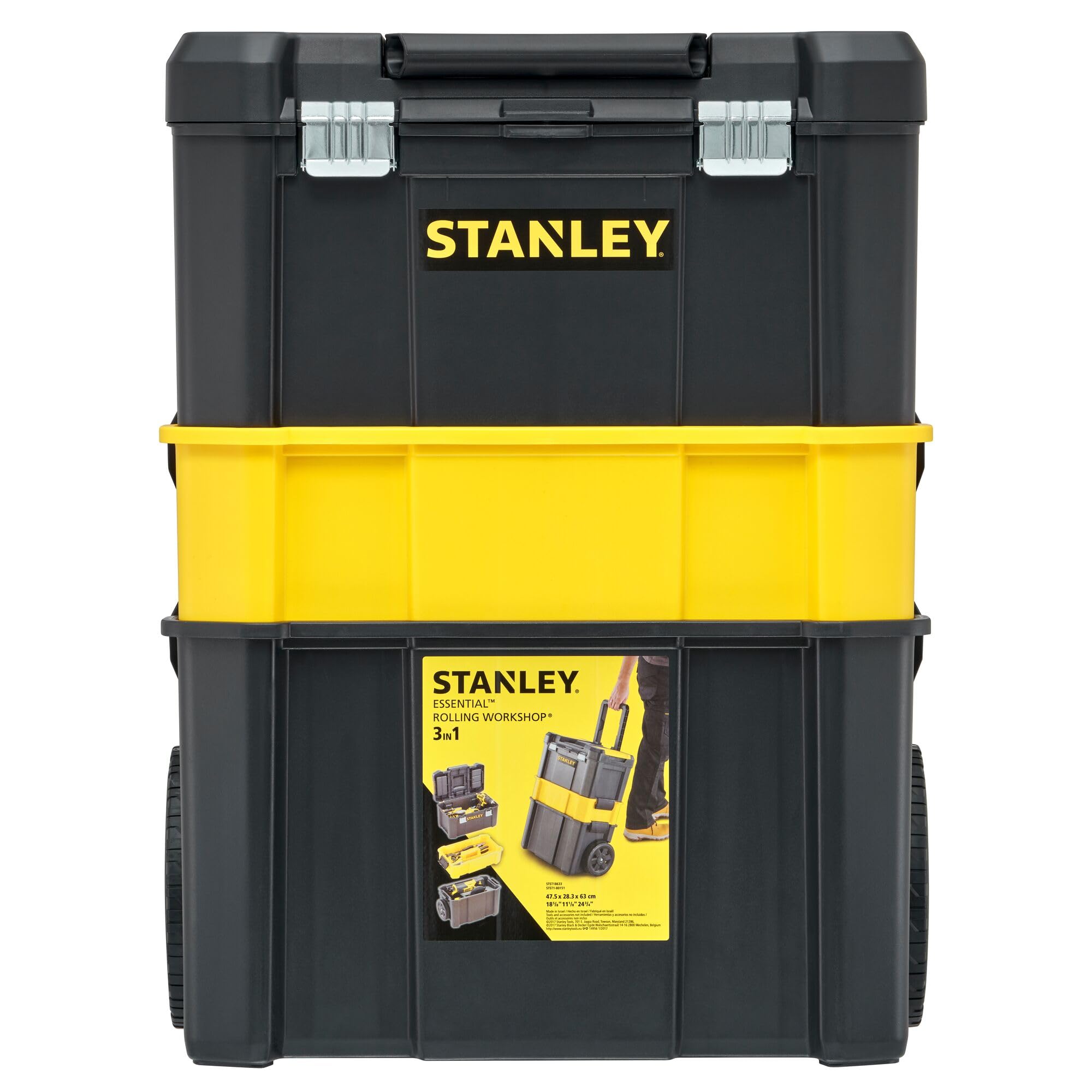 STANLEY Essential Rolling Workshop Toolbox, 3 Tier Stackable Units ...
