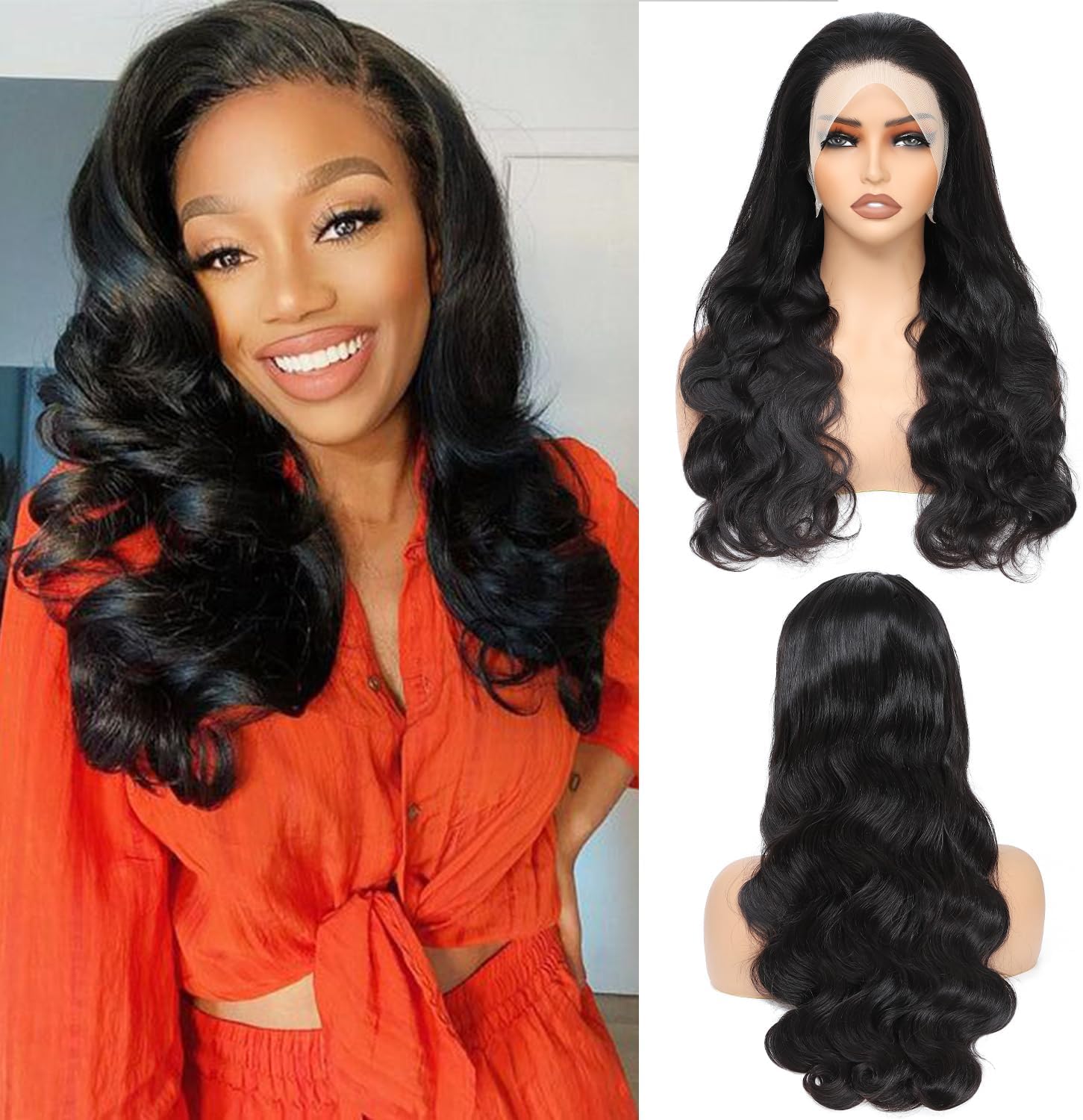 Amazon.com : QUANDIAN 34 Inch Highlight Ombre Lace Front Wig Human Hair ...