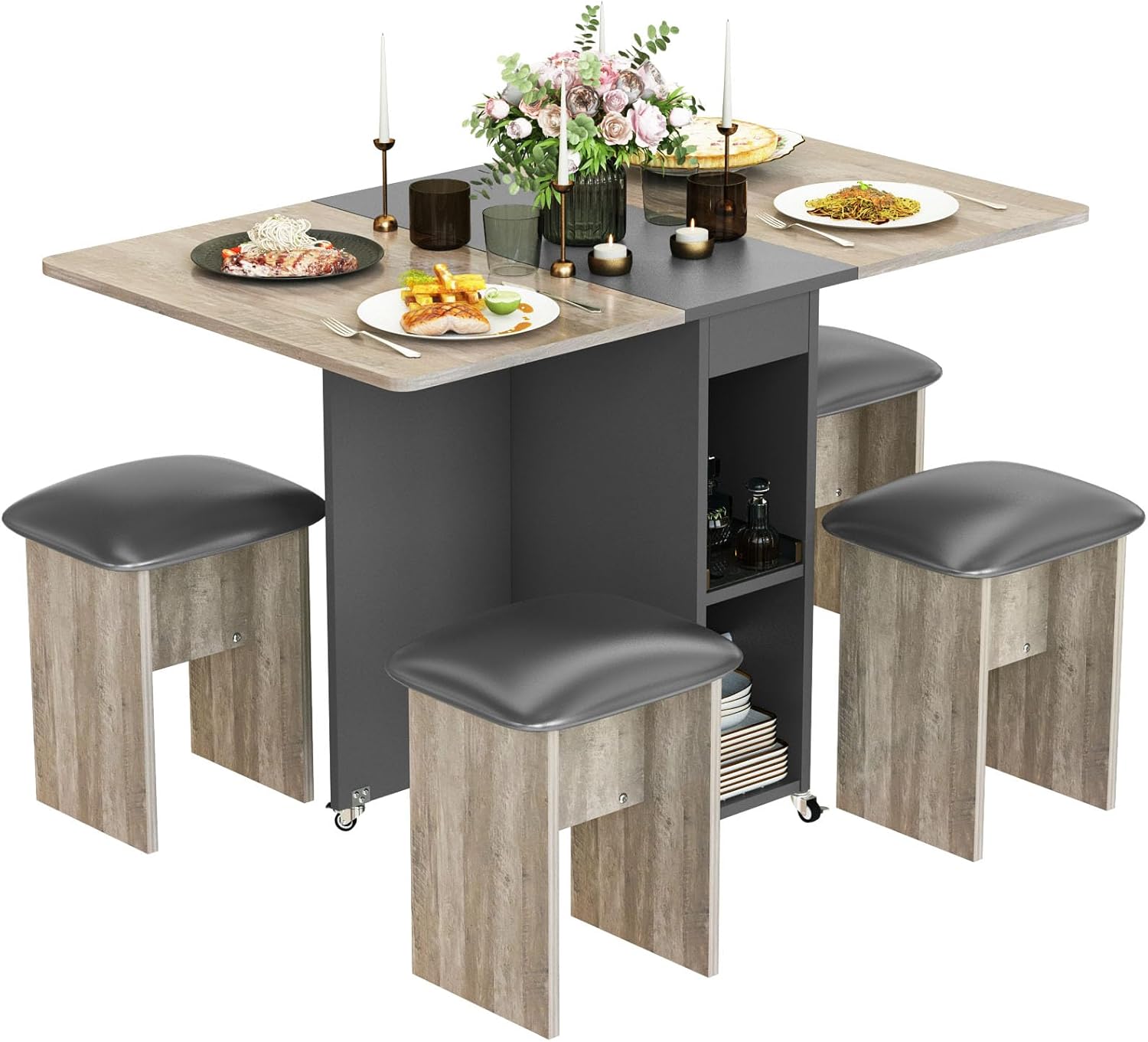 Amazon.com - Lamerge Folding Dining Table Set for 4, Dinner Table with ...