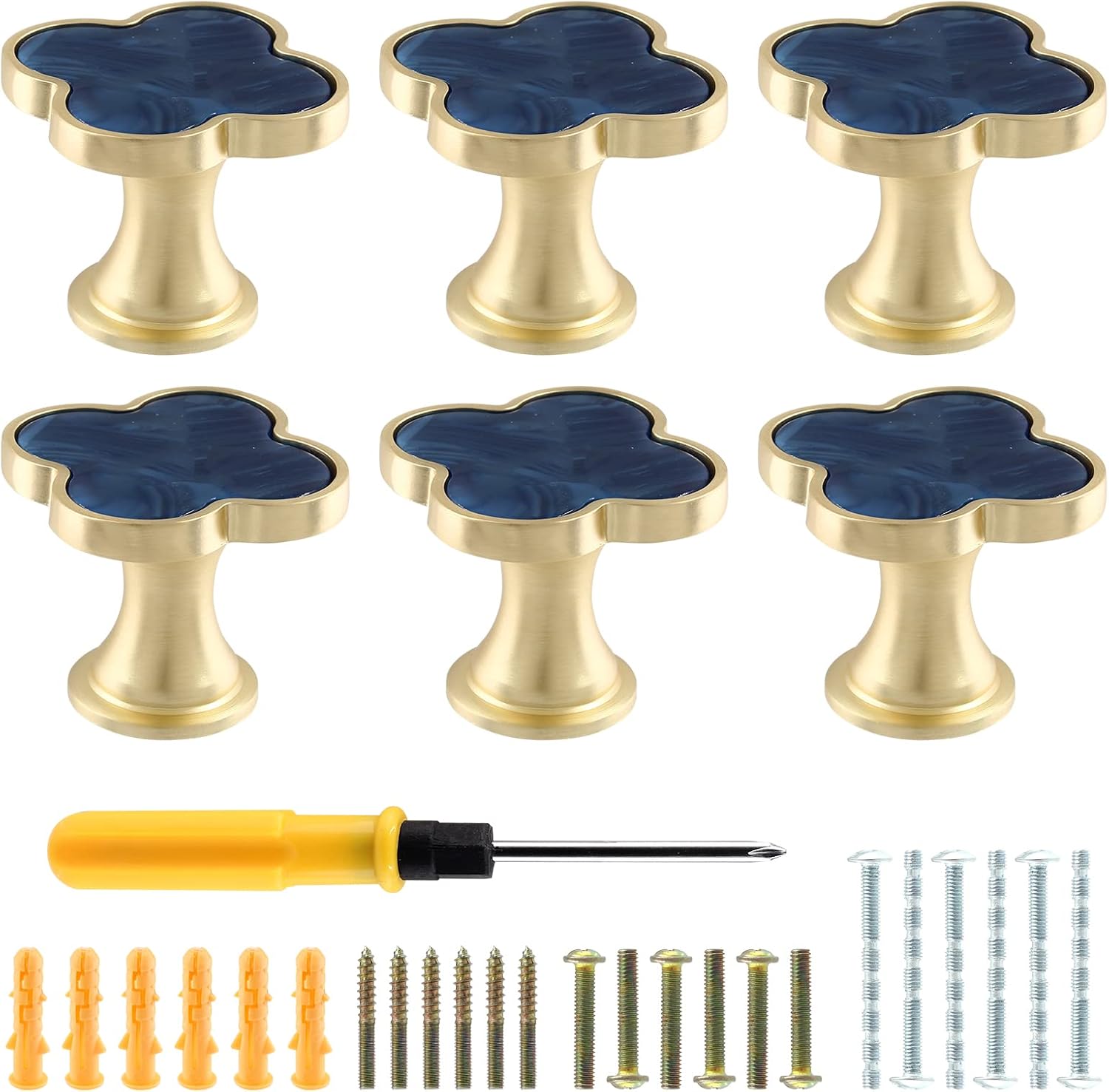 Cionyce 6 Pack Clover Cabinet Knobs Zinc Alloy Single Hole Pulls,Four ...