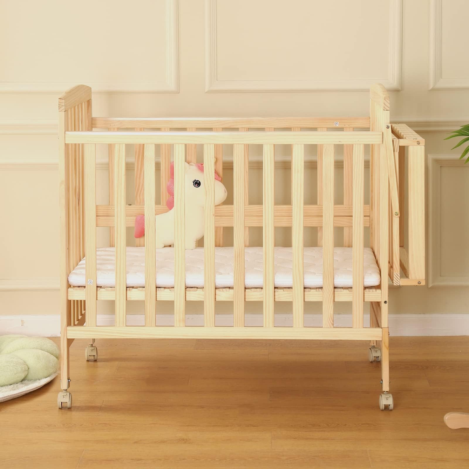 Amazon.com : FUNLIO Mini Baby Crib, Paint-Free Pine Wood Crib for Small ...