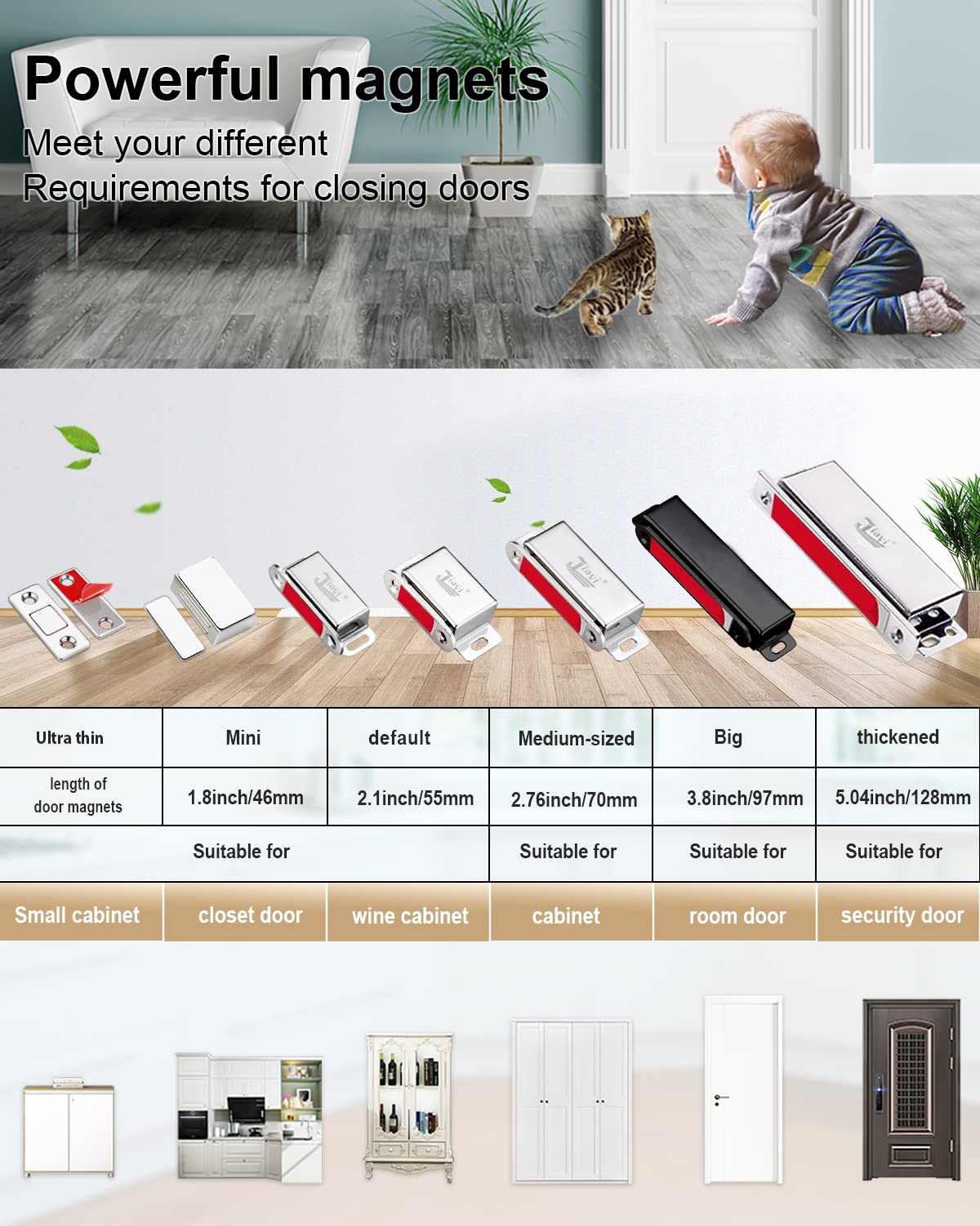 Snapklik.com : Cabinet Door Magnet 2 Pack Magnetic Door Catch 90 LBS ...