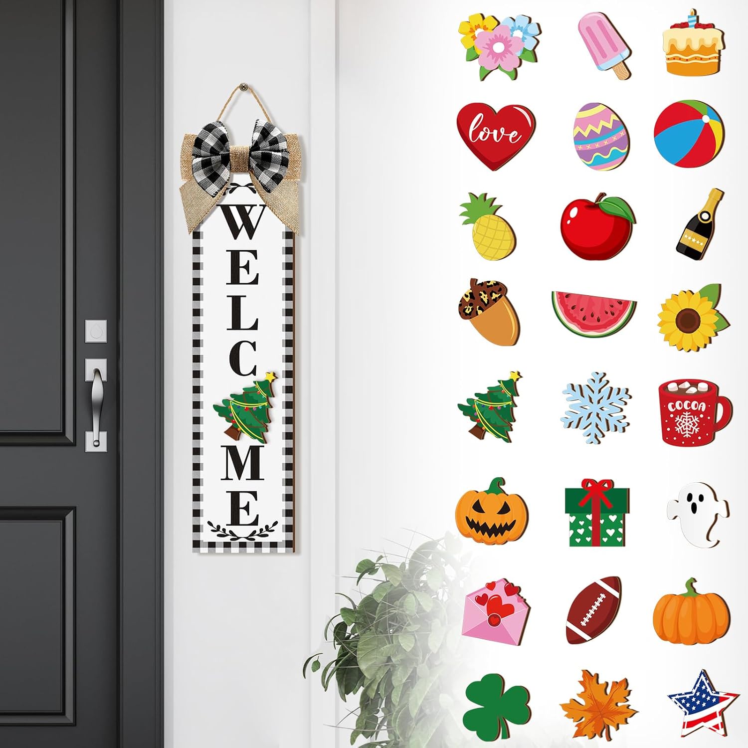 Amazon.com: Sintuff Holiday Interchangeable Welcome Sign for Front Door ...