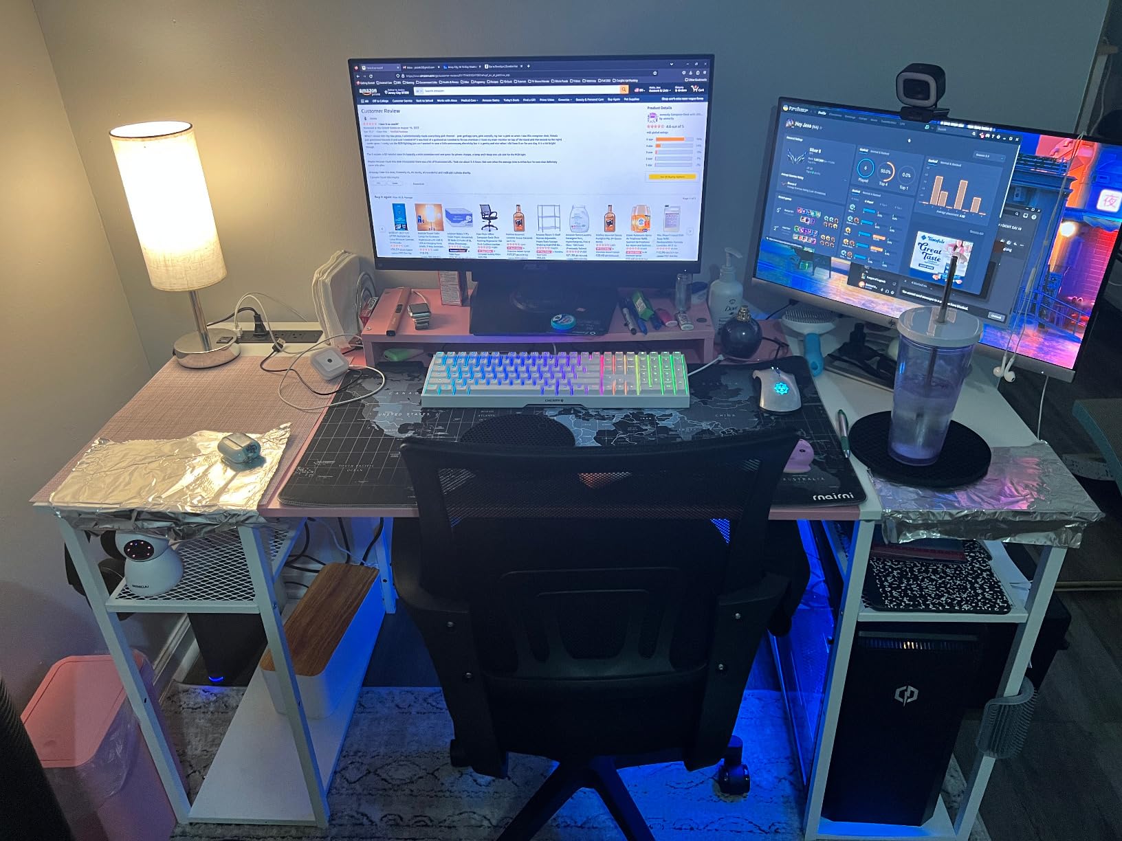 $23/mo - Finance armocity Computer Desk with LED Lights, 55 Inch Desk ...