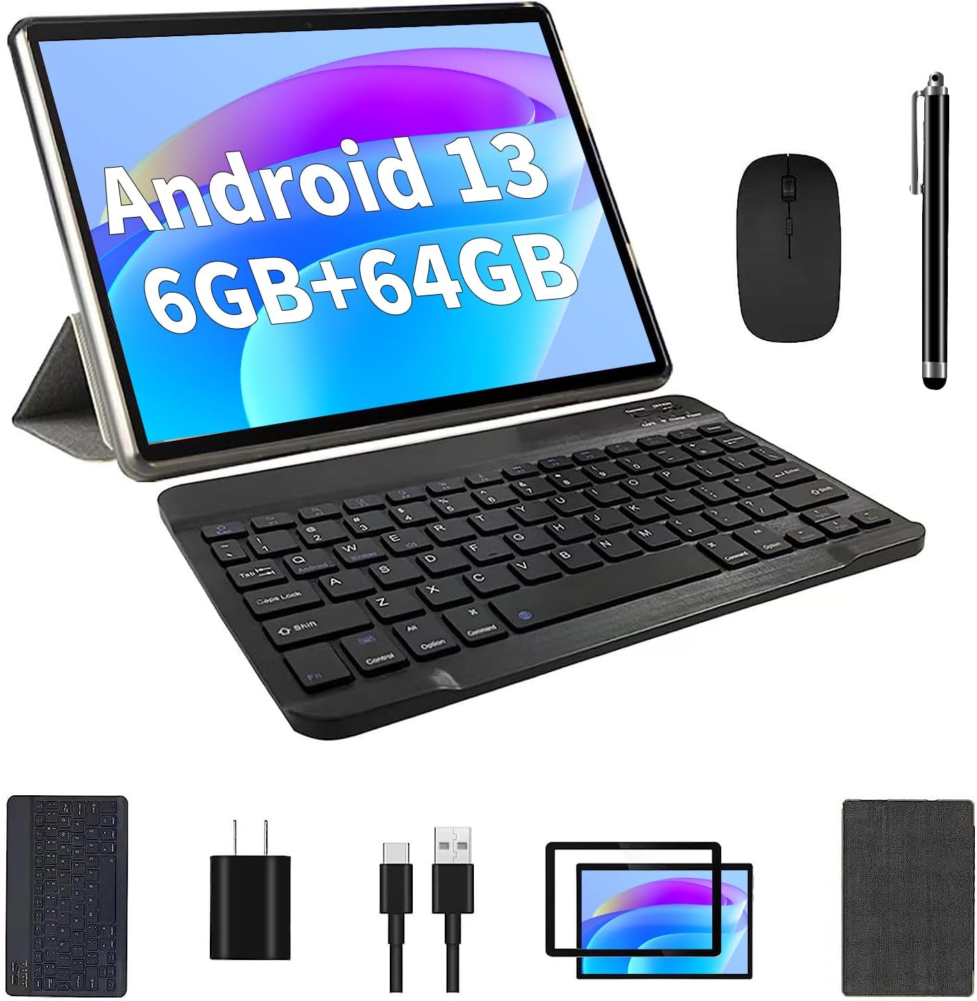 Amazon.com : Android 13 Tablet, 10inch 2in1 Tablet PC, Dual Wi-Fi6, 6GB ...