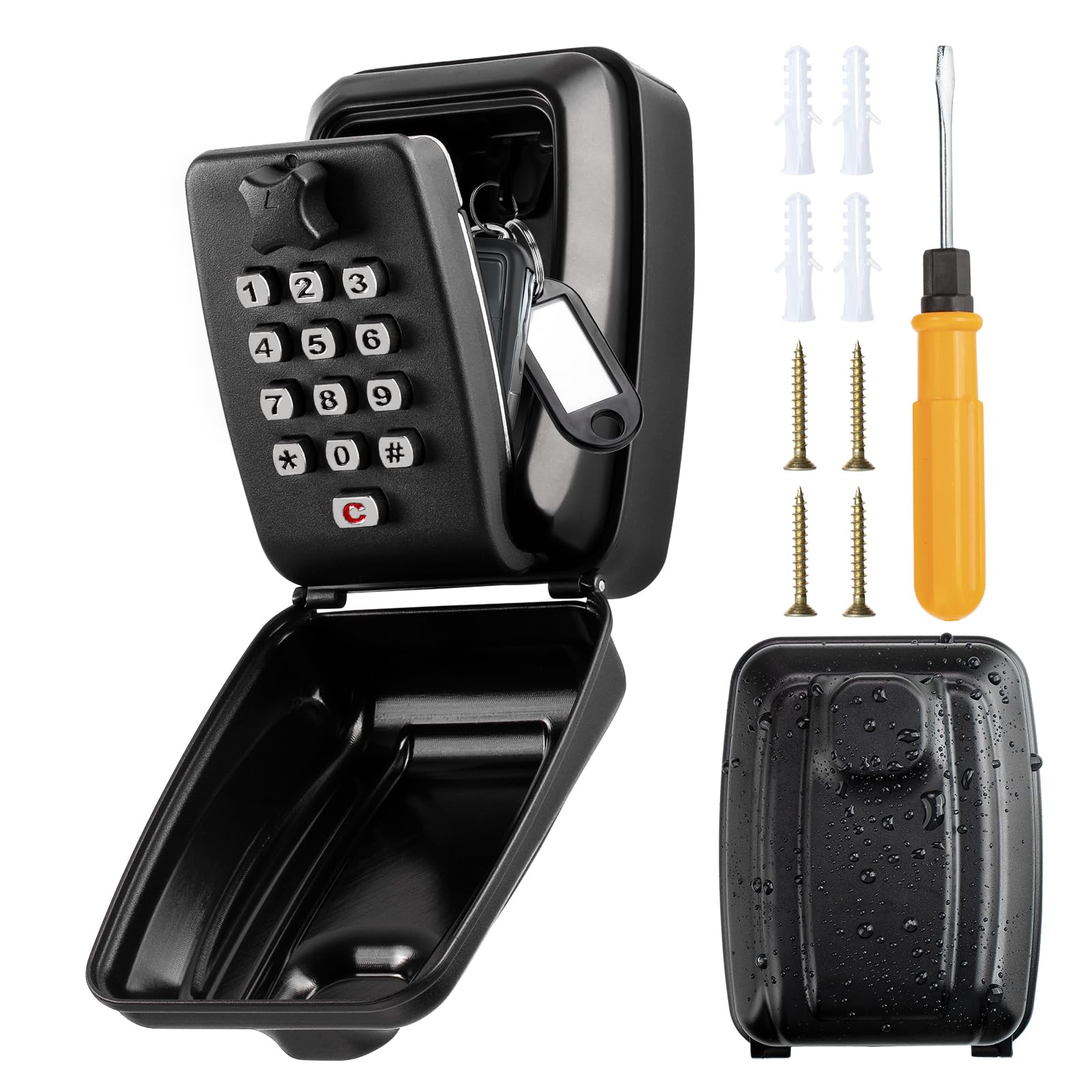 Tuocal Key Safe Wall Mounted, Waterproof Key Lock Box Resettable 12 ...