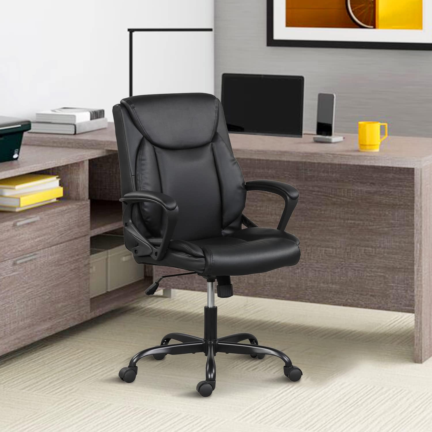 Amazon.com: Executive Desk Chair Office Chair PU Leather Mid Back ...
