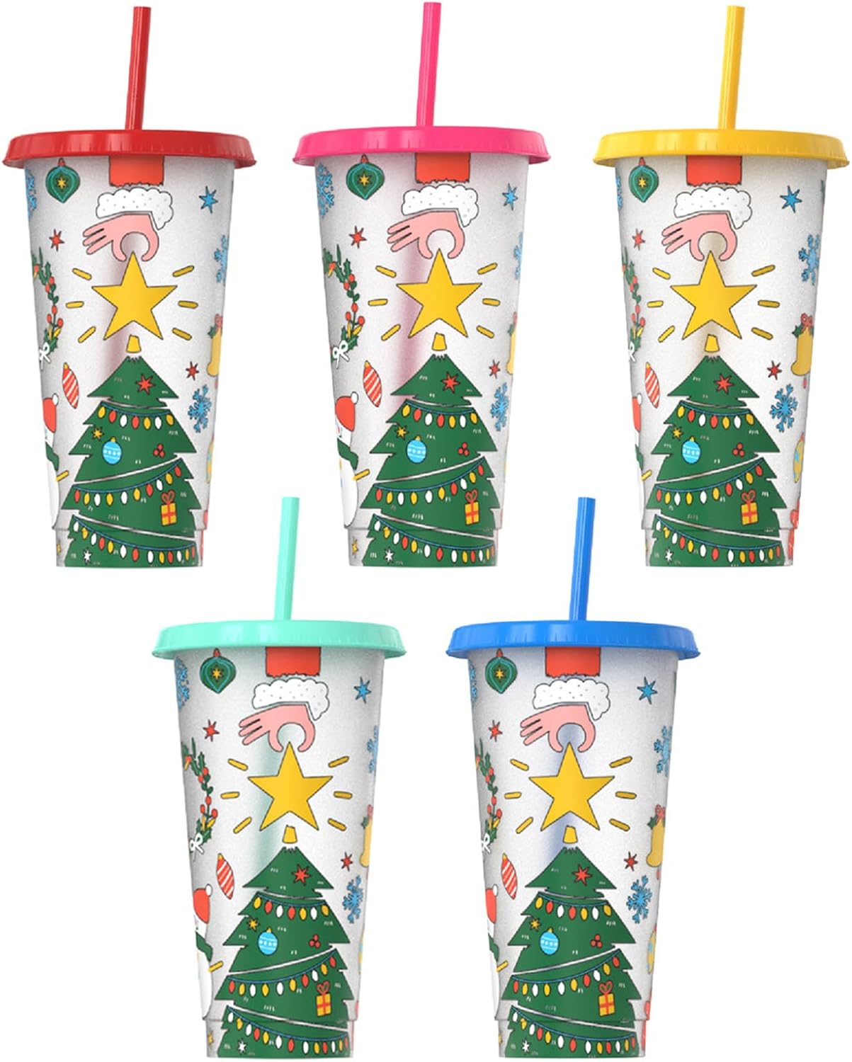TSLBW Colour Changing Cup 5 Pcs Plastic Christmas Cups Reusable Travel ...