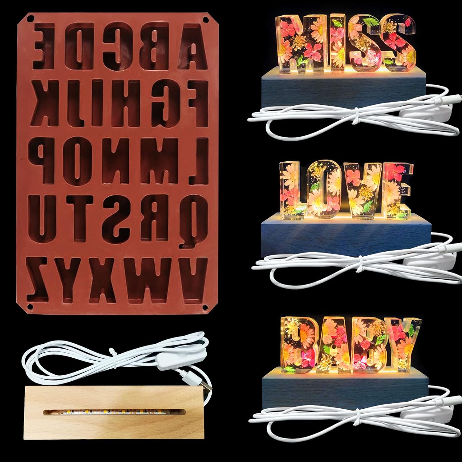Amazon.com: Voaesdk Big Letter Light Resin Molds,26 Cavities Alphabet ...