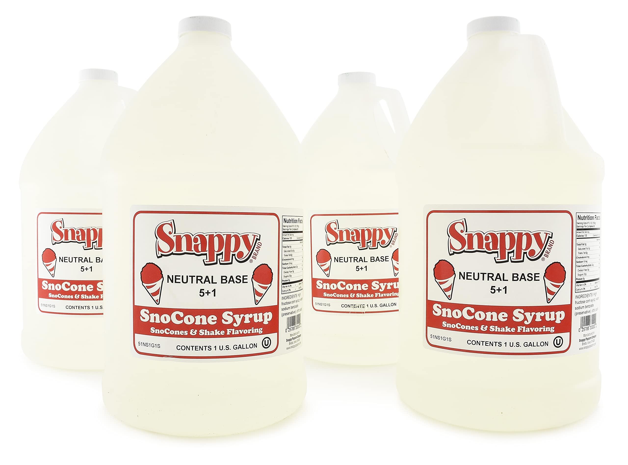 Amazon.com: Snappy Neutral Base Sno Cone Syrup, 4-1 Gallon Size (128 ...
