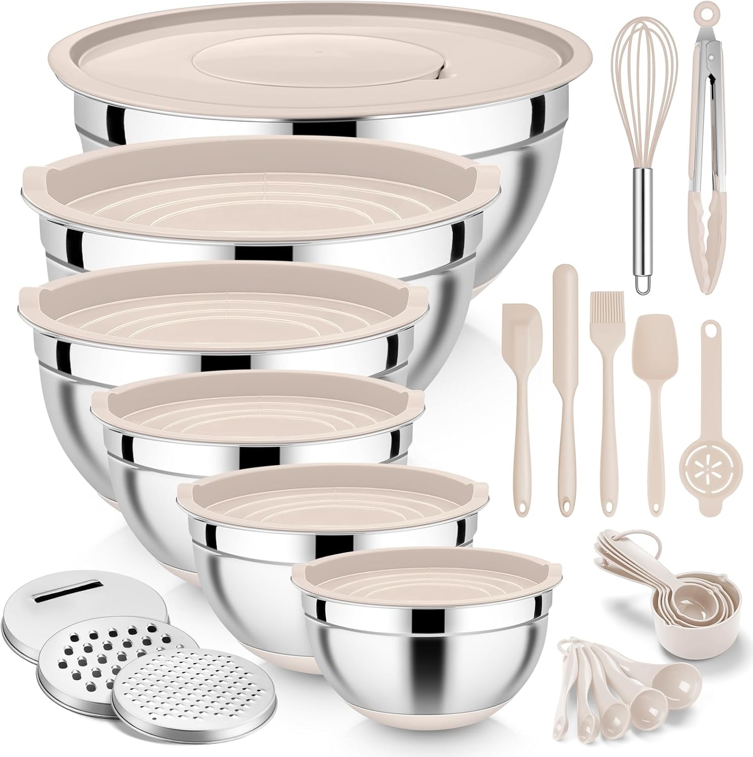 Amazon.com: E-far 25PCS Mixing Bowls with Lid Set, Stainless Steel ...