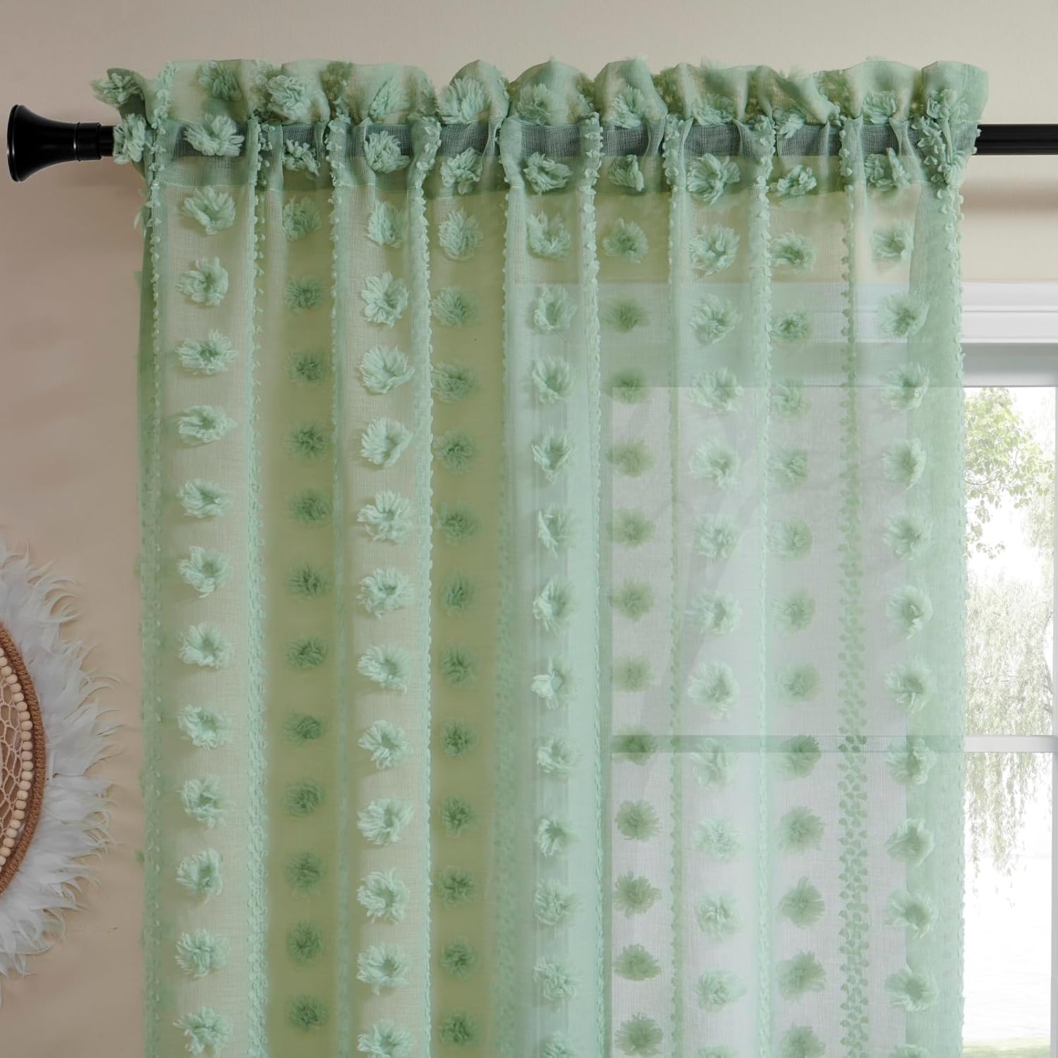 Amazon.com: MINTROOM Sage Green Sheer Curtains,Green Farmhouse Boho ...