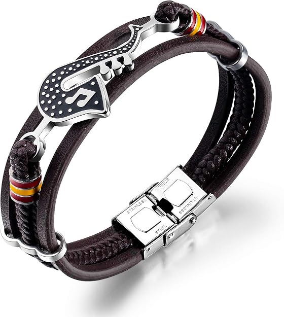 Amazon.com: Eymi Mens Multilayer Braided Leather Cuff Bracelet ...