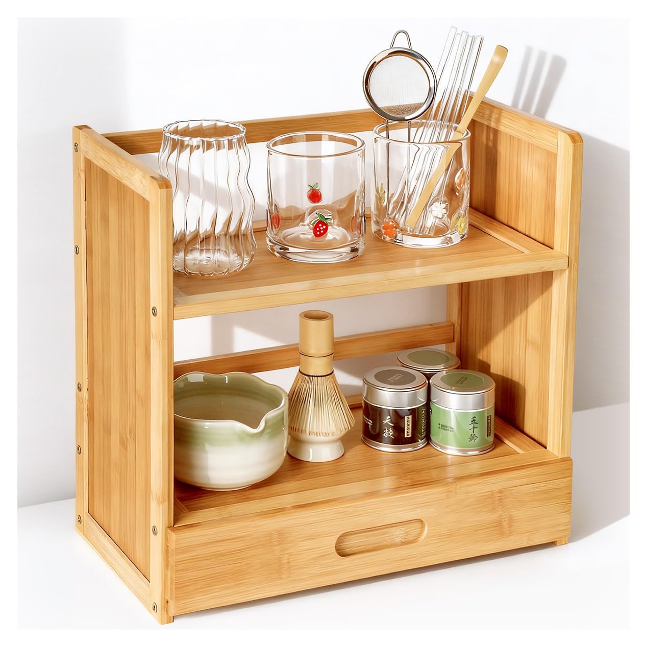 Snapklik.com : AIEVE Matcha Station Organizer, 2-Tier Bamboo Shelf