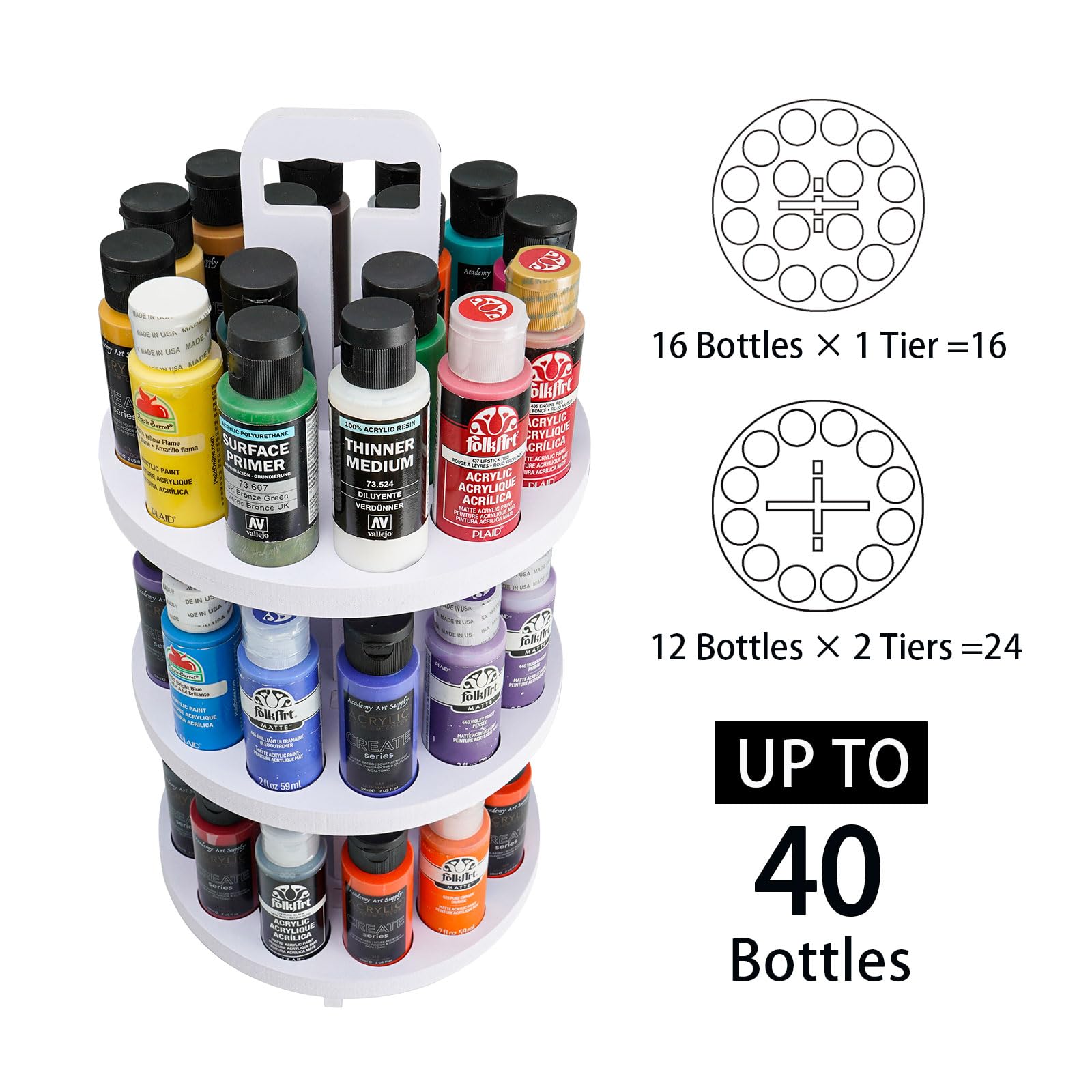 Snapklik.com : Craft Paint Storage Rack, 40 Holes Spinning Paint ...