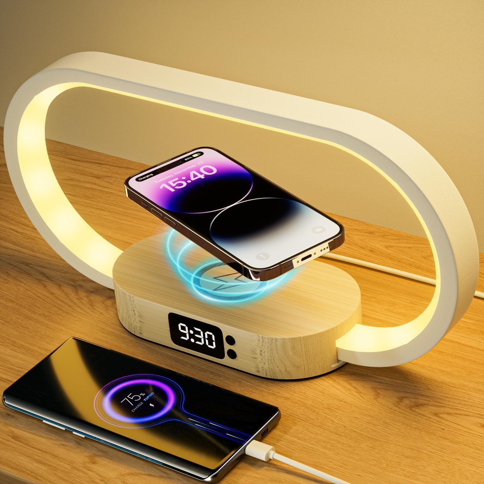 Bedside Lamp Wireless Charging, Touch Control LED Table Lamp Dimmable ...