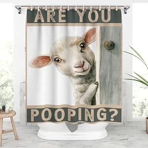 Amazon.com: Cute Lamb Shower Curtain,are You Pooping Sign Shower ...