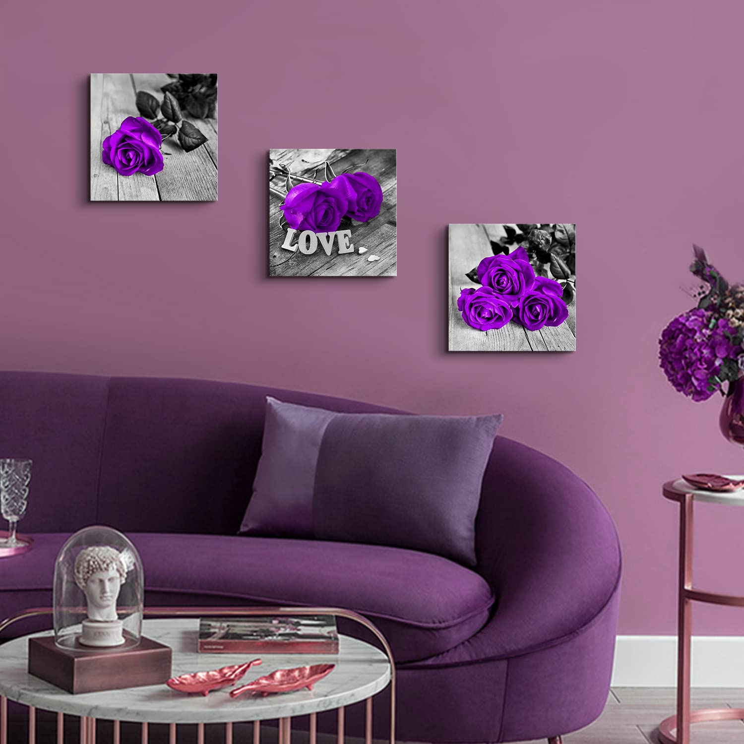 Living Room Purple Flowers Purple Framed Canvas Wall Art – Wall