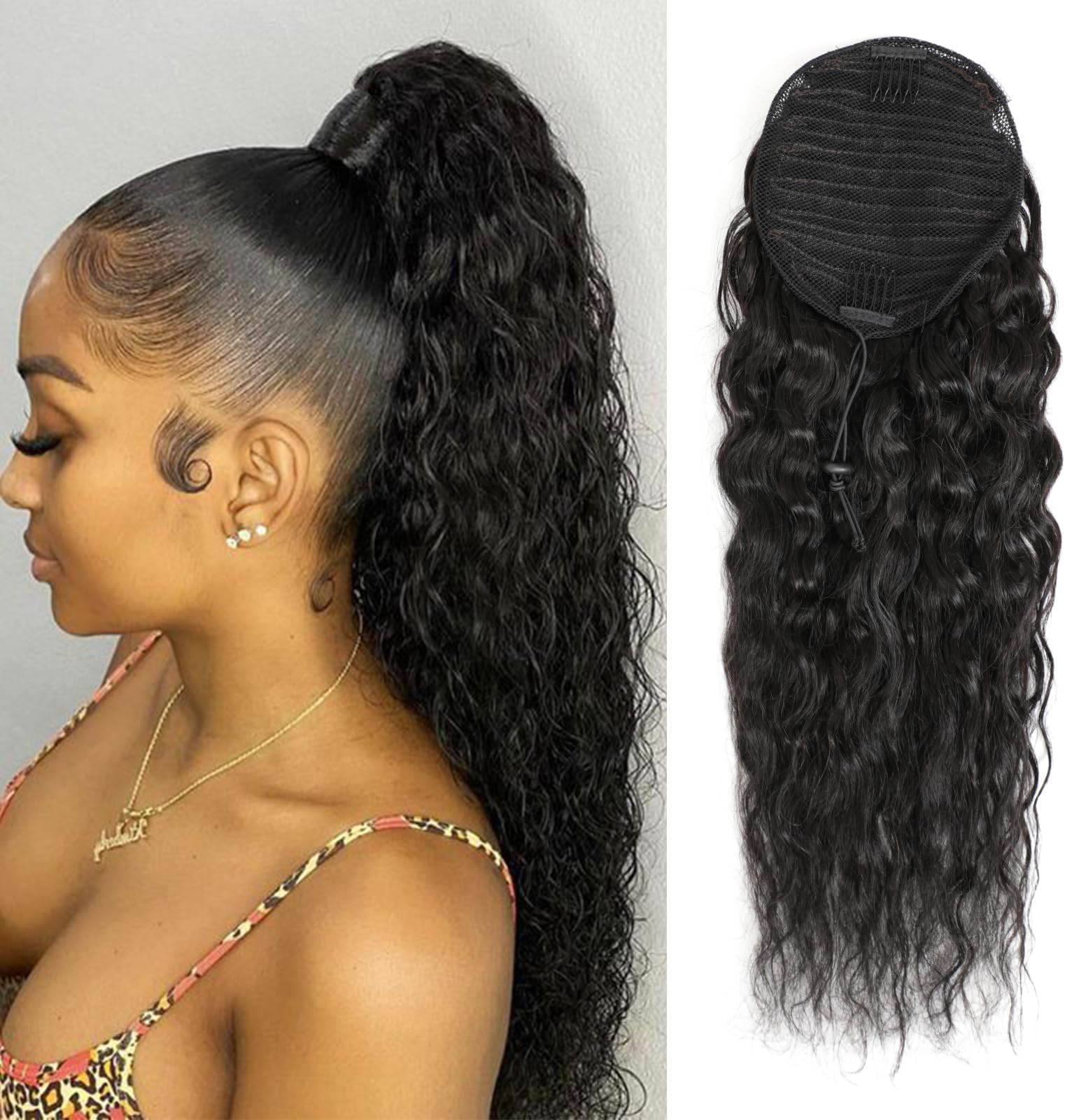 Amazon.com : BYNOW Kinky Straight Long Ponytail Extension 24 Inch wrap ...