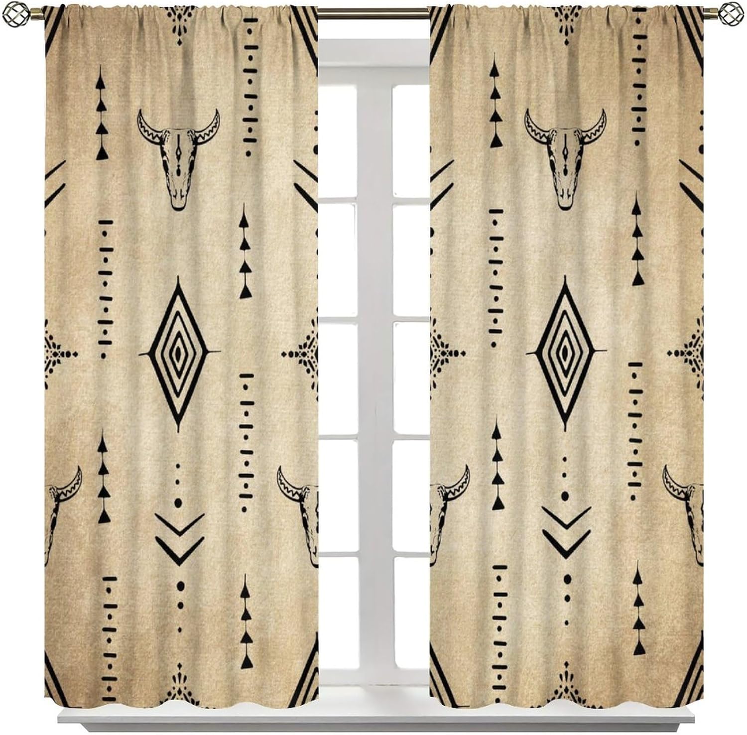 Amazon.com: Western Decor Curtains, Rustic Bull Skull Bohemian Aztec ...