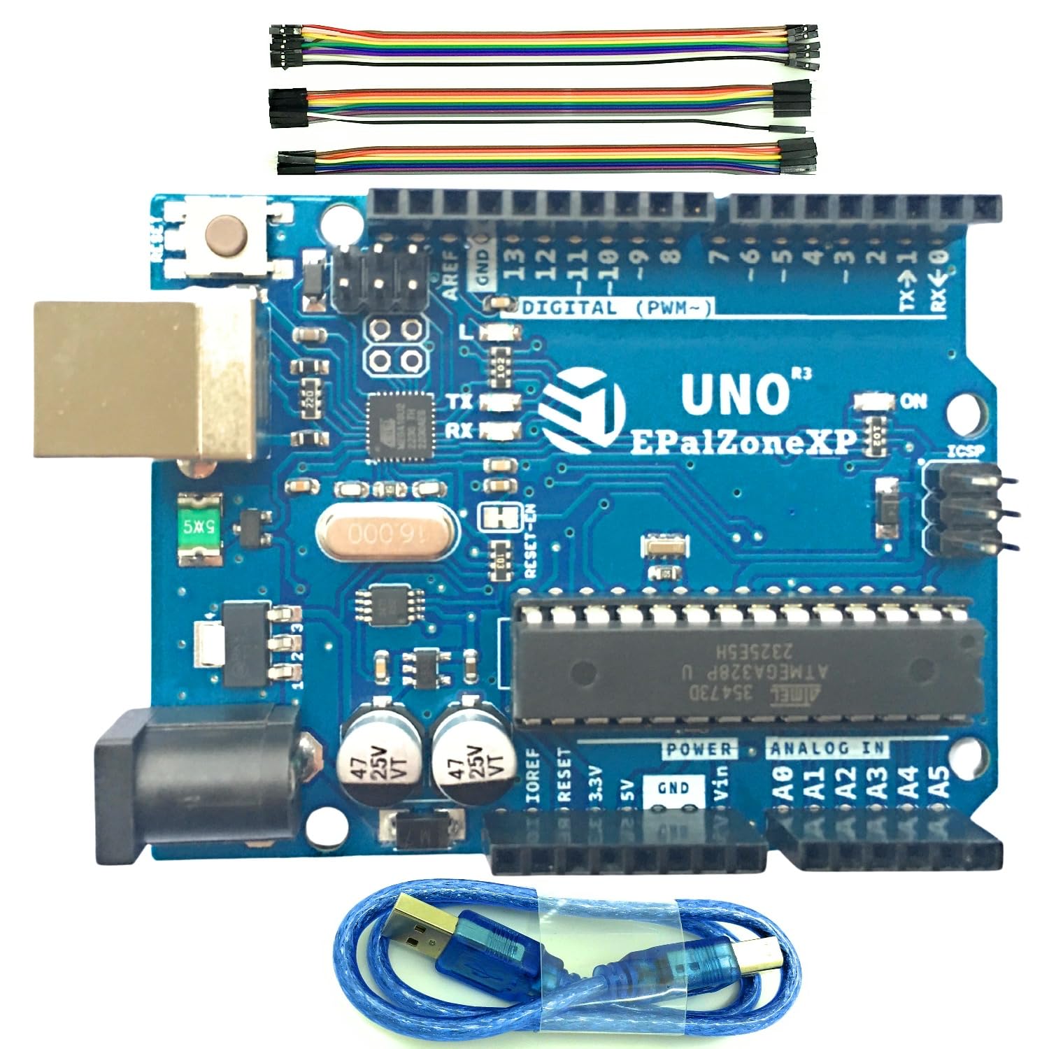 Amazon.com: ePalZoneXP UNO R3 Board ATmega328P Atmega16U2 + cable USB + 30 cables Dupont de 7.9 ...