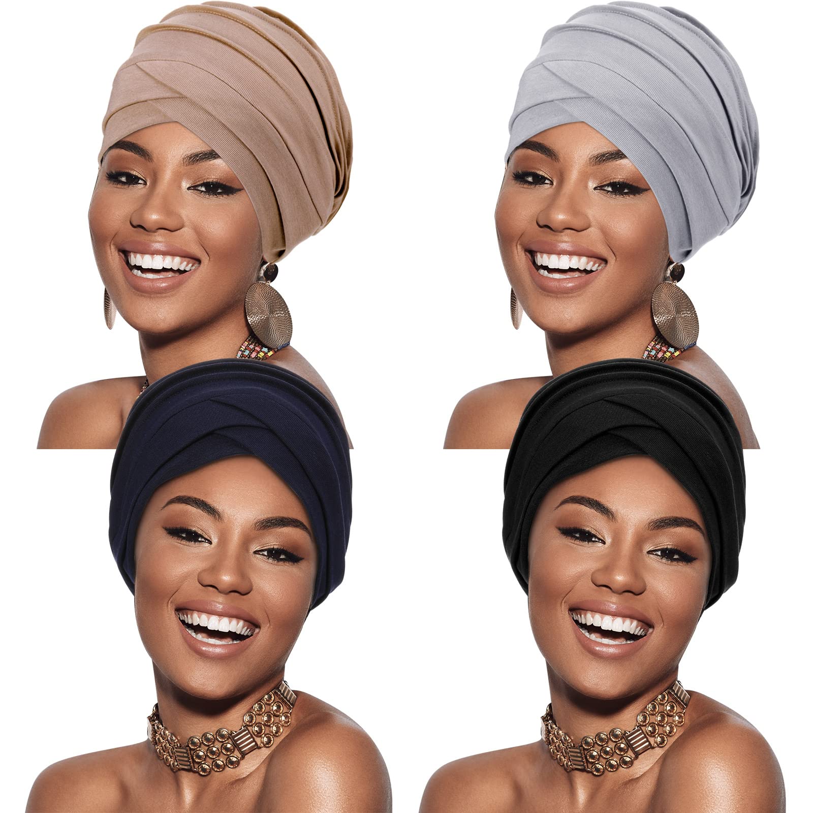 SATINIOR 4 Pieces Turbans for Women Soft Sleep Cap Cancer Turban ...