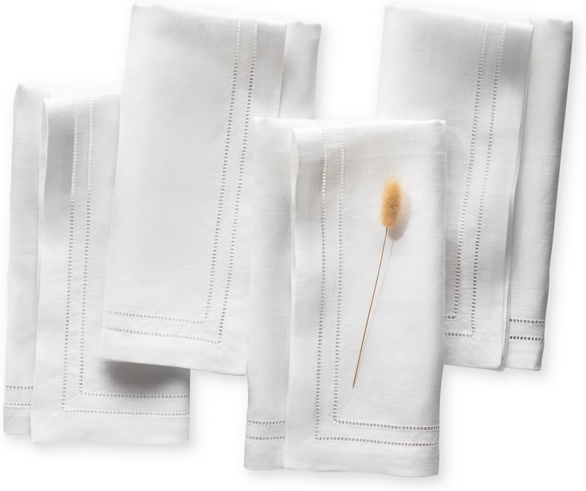 Amazon.com: White Linen Hem Stitch Dinner Napkins - Set of 12 20"x20 ...