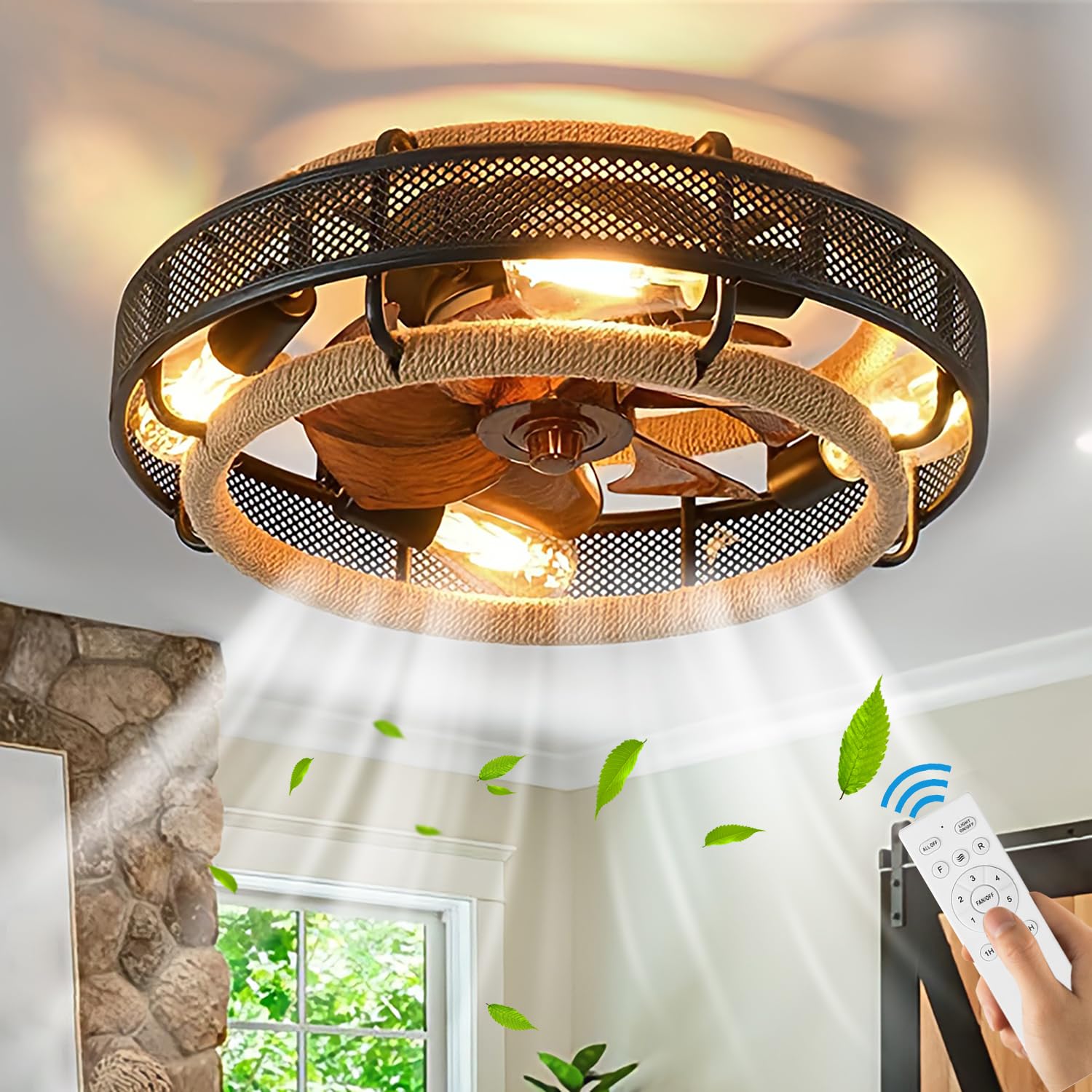 Ceiling Fan Lamp with Remote Control Retro Industrial Ceiling Fan with ...
