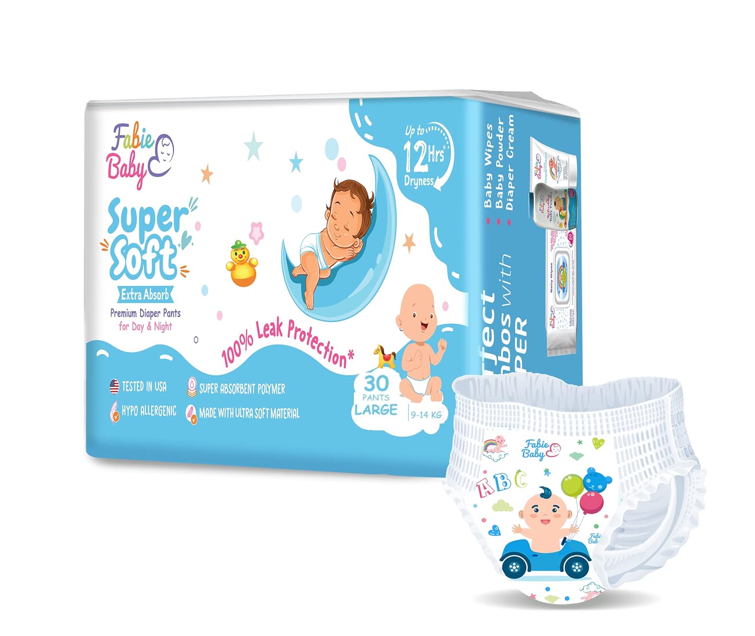 Buy Fabie Baby Premium Baby Diapers L Size Pants with Leak Proof, 12 ...