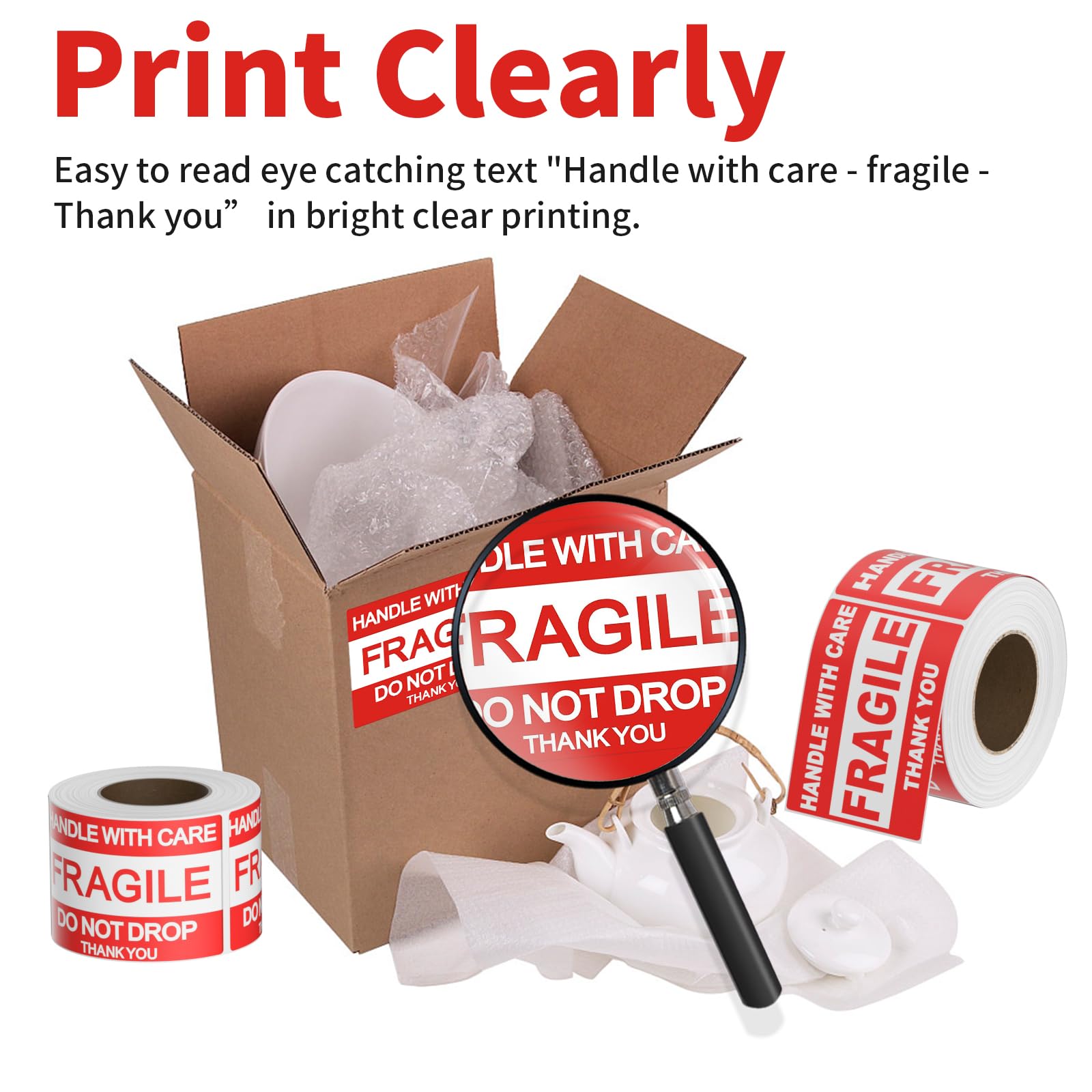 Snapklik.com : Fragile Stickers 3" X 5", 500 Eye-catching Fragile ...