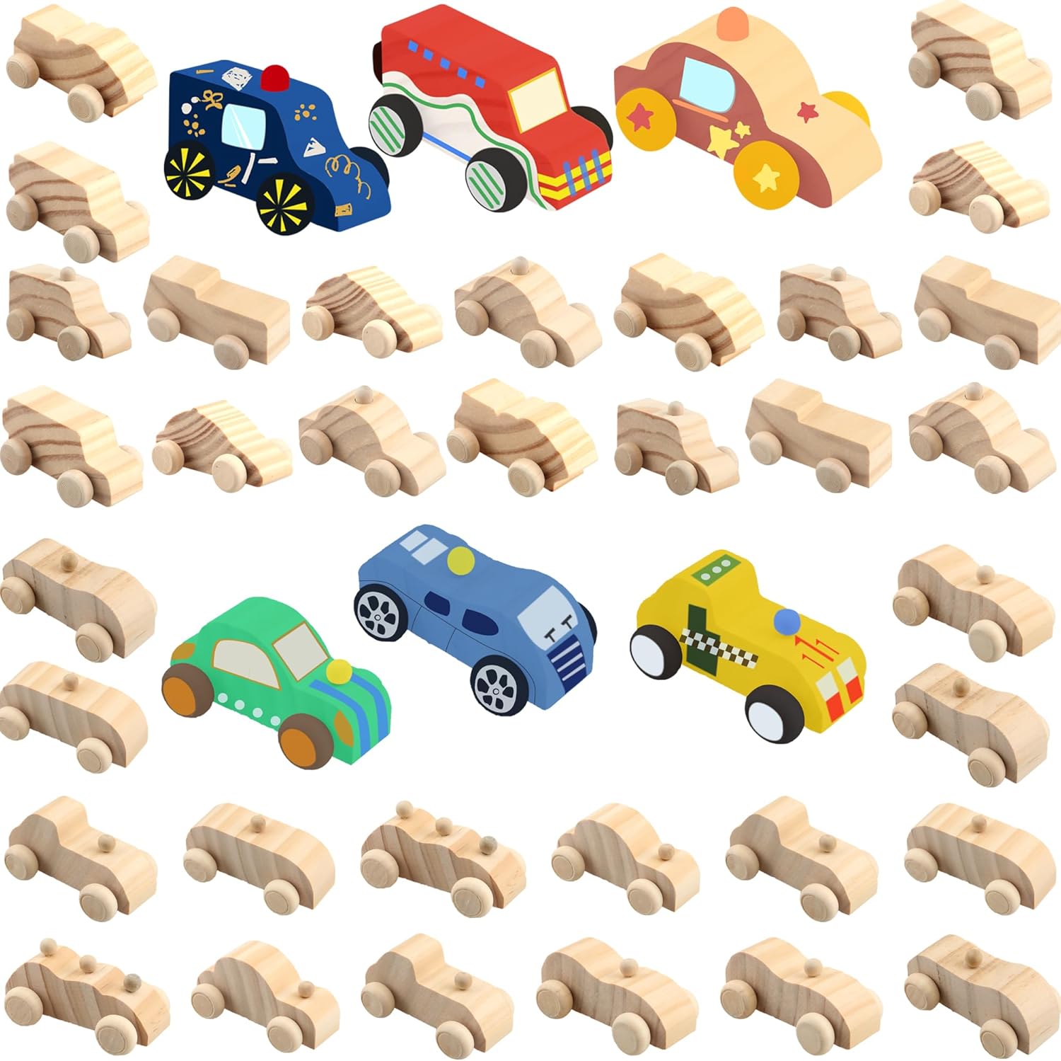 Amazon.com: Puteraya 36 Pack Unfinished Wooden Car to Paint DIY Wood ...