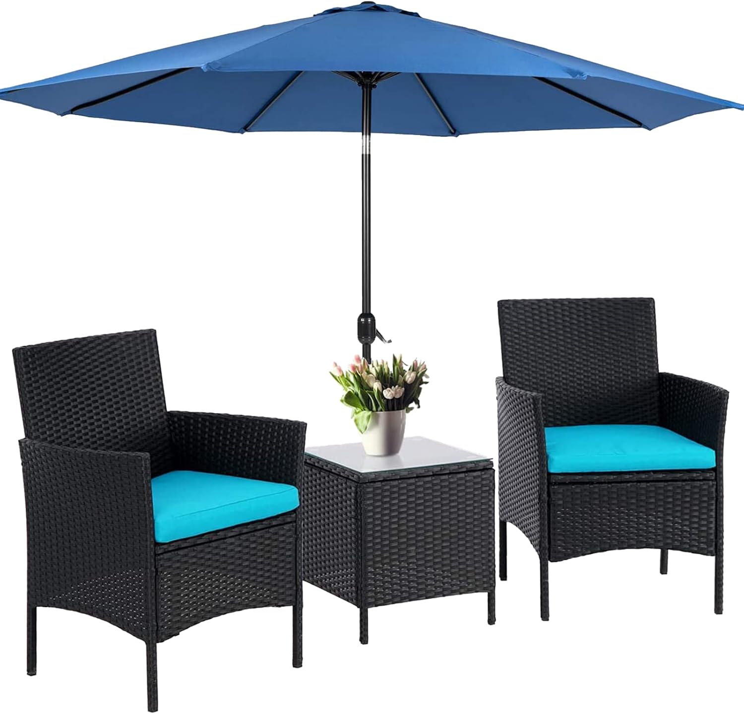 Amazon.com: SUNCROWN 3-Piece Patio Porch Furniture Sets - PE Rattan ...