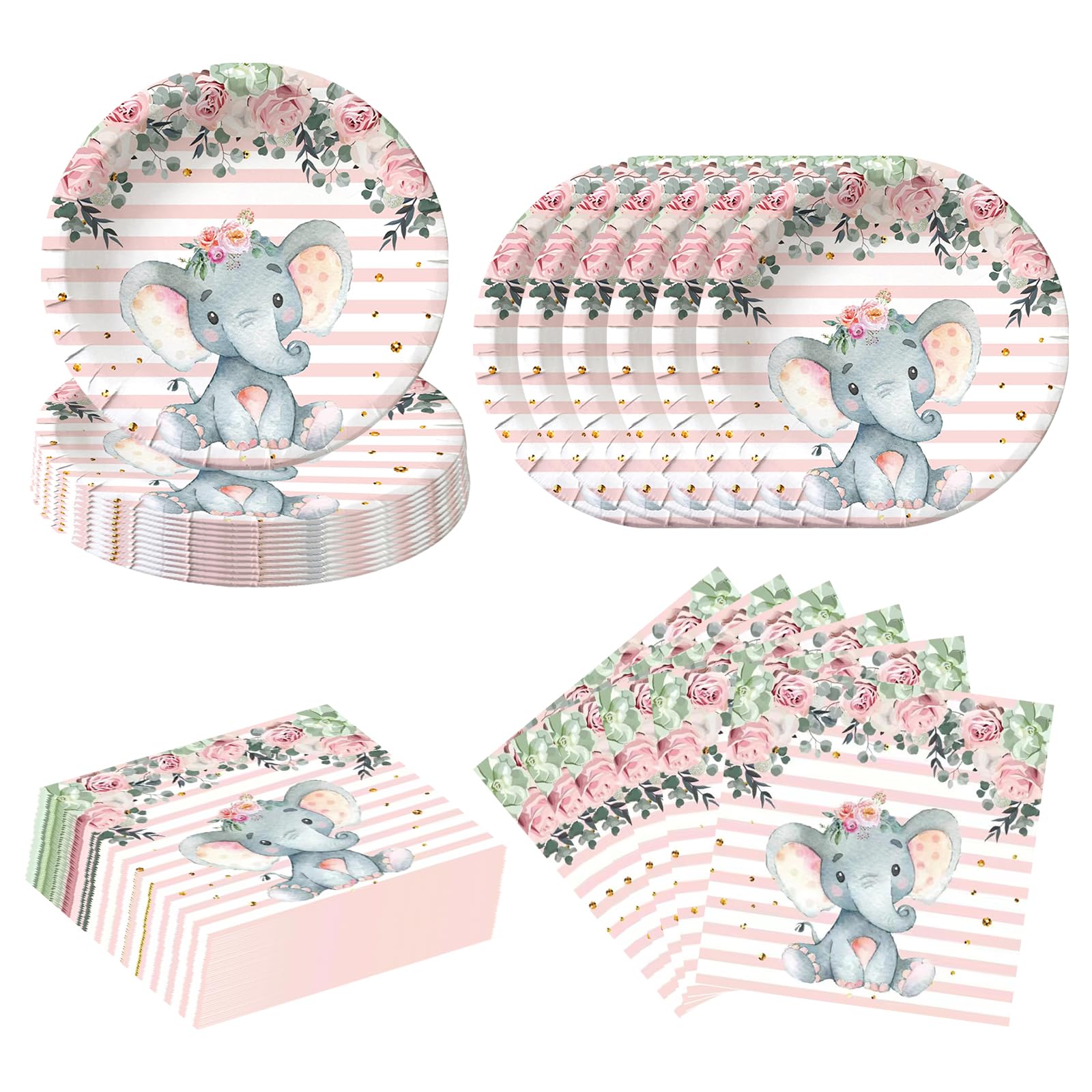 Amazon.com: Lousuip Elephant Baby Shower 80Pcs Pink Elephant Birthday ...