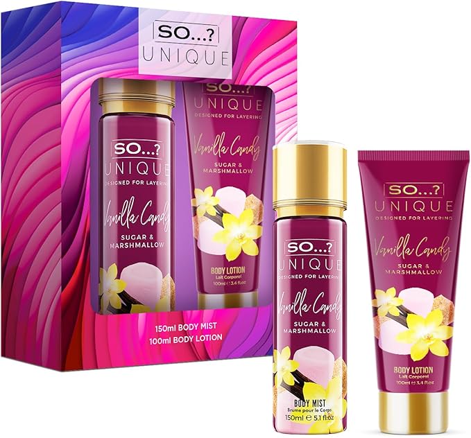 So…? Unique Vanilla Candy Deluxe Duo Womens Gift Set, 150ml Body Mist ...
