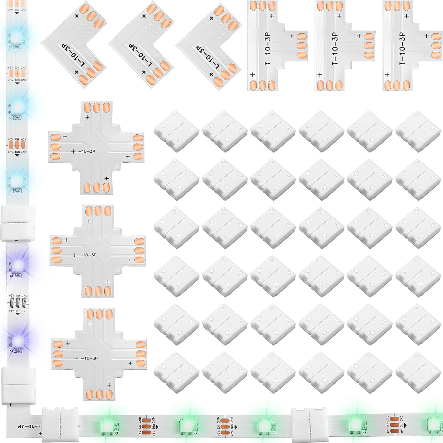 48 piezas de 3 pines 0.394in LED tira conector kit incluye conector sin ...