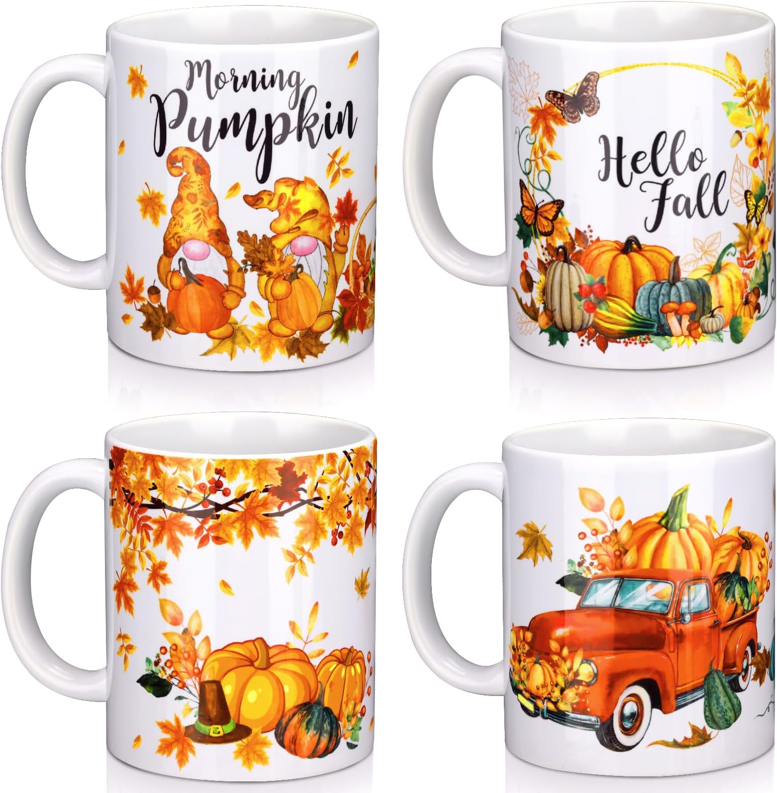 Amazon.com: Baderke 4 Sets Fall Autumn Coffee Mugs 12oz Pumpkins Cups ...