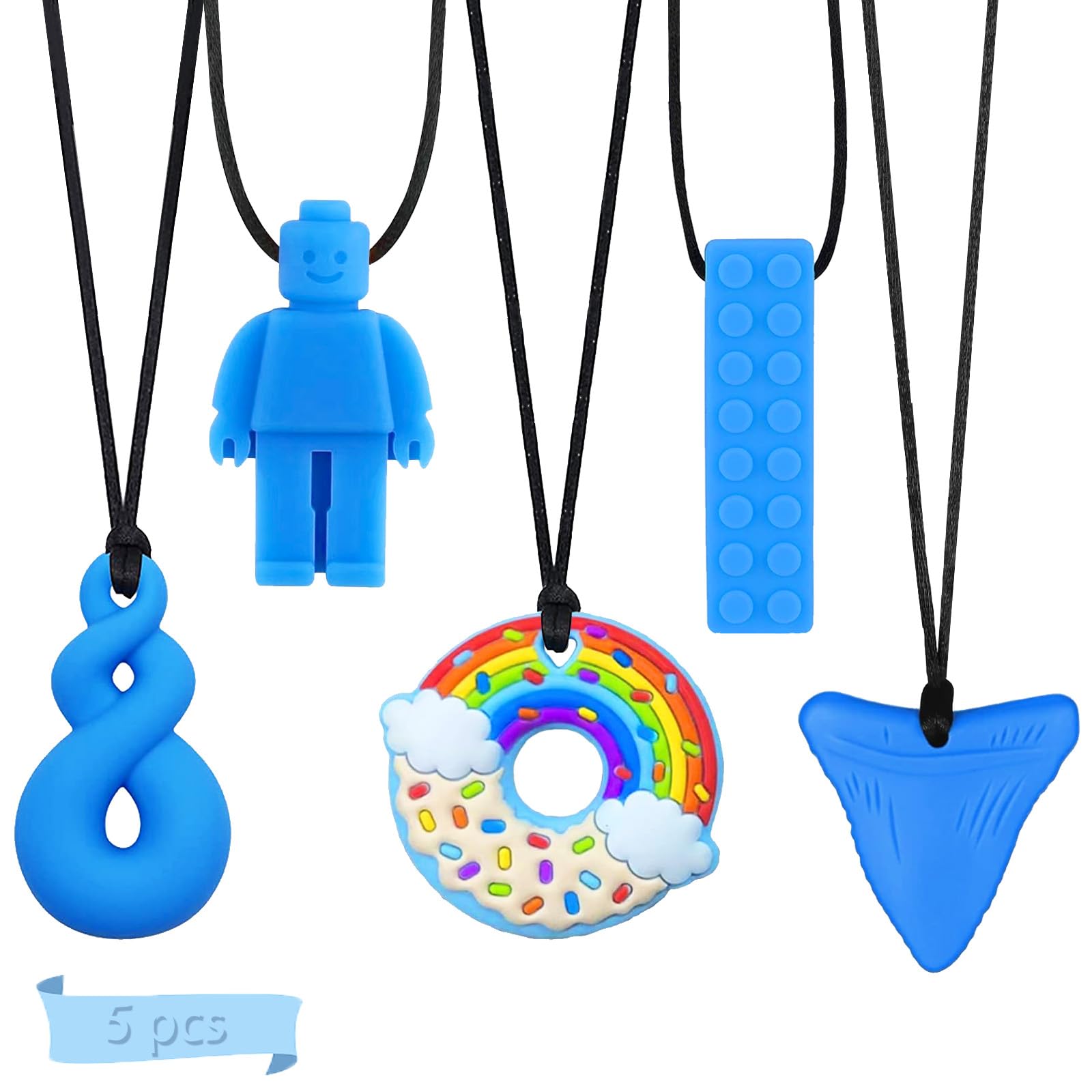 5Pcs Sensory Chew Necklace, Blue Teether Chew Toys for Autistic ...