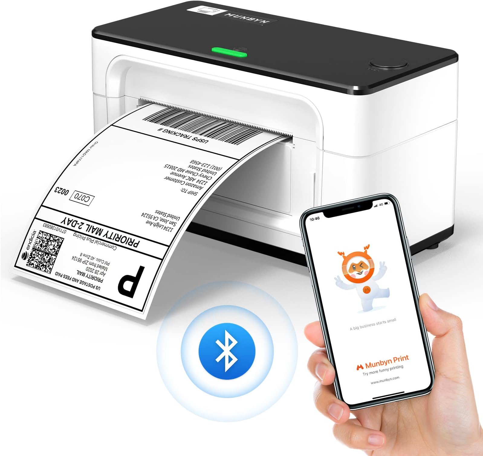 MUNBYN Shipping Label Printer Bluetooth Connection, Thermal Label ...