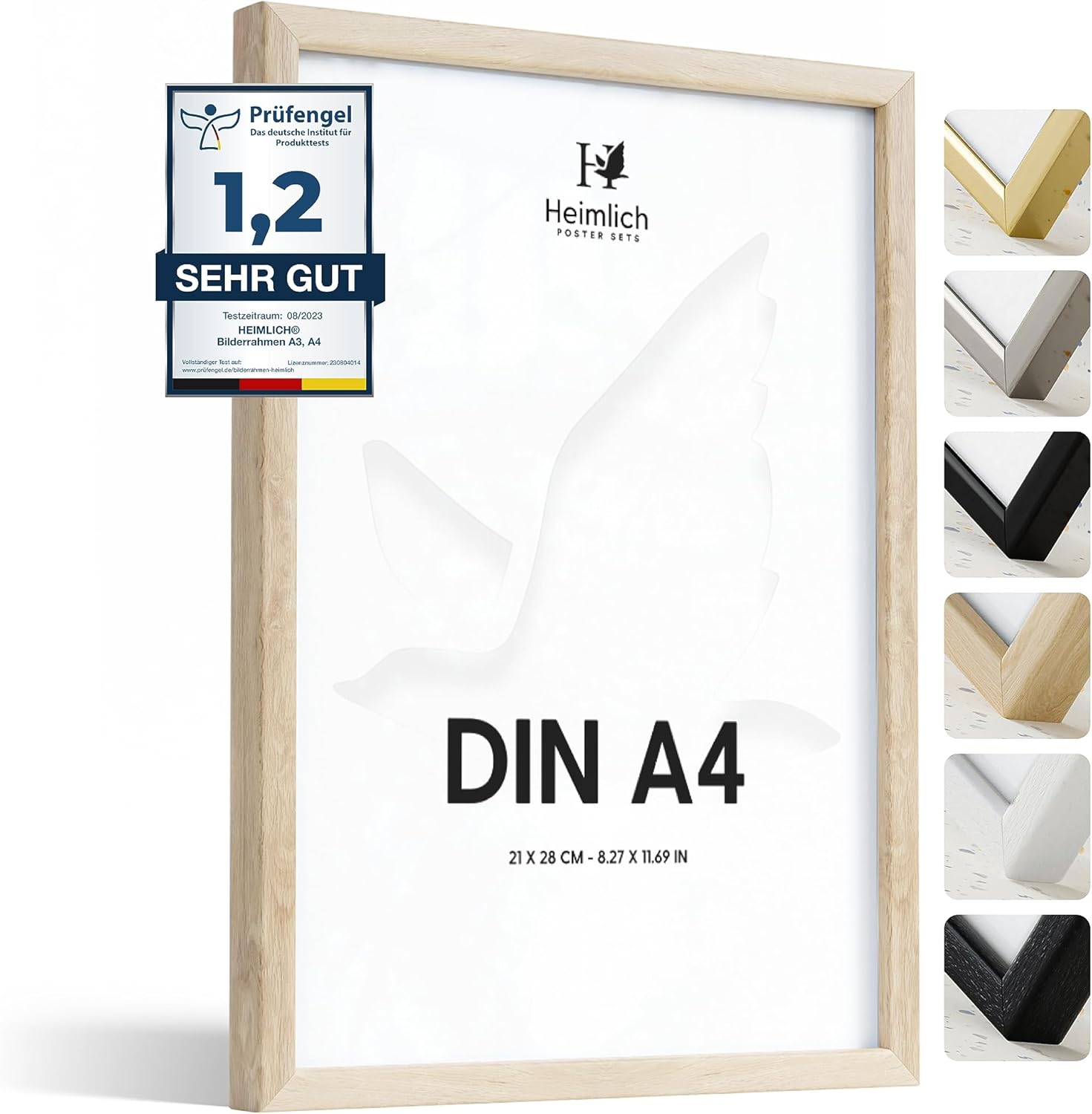 Heimlich® 1x Bilderrahmen DIN A4 21x30 cm Natur Eiche Holz Rahmen 1 ...