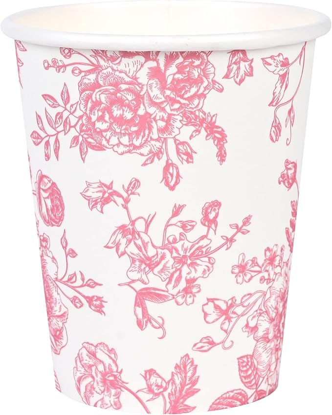 Amazon.com: Elyxio 100Pcs Floral Paper Cups Pink Flowers Paper Cups 9oz ...