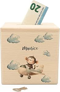 Geschenkfreude Spardose personalisiert mit Namen aus Holz - 10x10cm Holzspardose mit Schloss ...