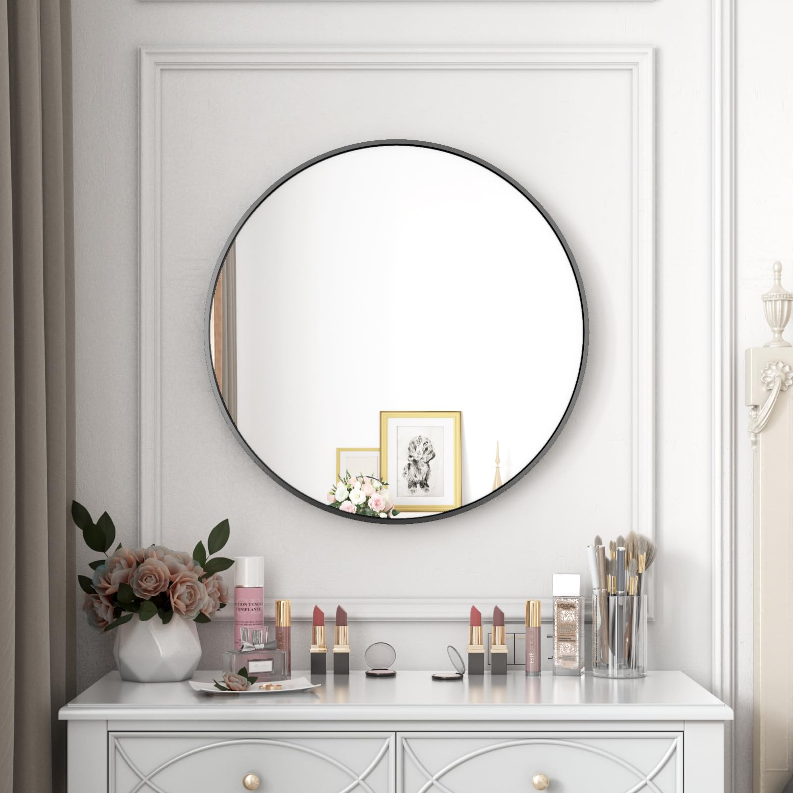 Amazon.com: Itrue Black Round Mirror 28 Inch for Bathroom Circle ...