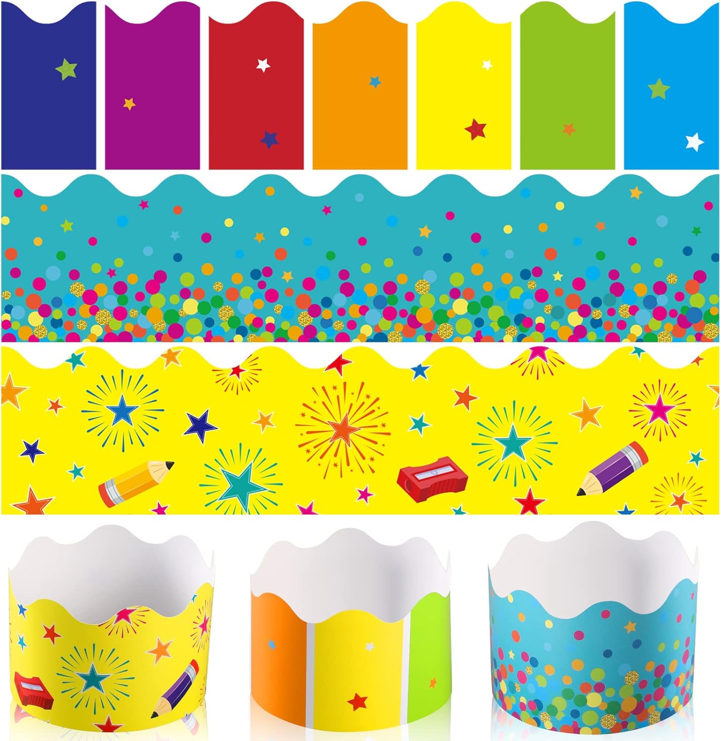 Amazon.com : 60 ft Confetti Bulletin Board Border with 140 Pcs Clear ...