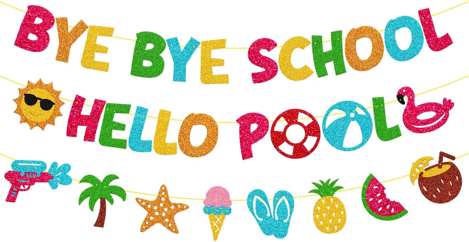 Amazon.com: Bye Bye School Hello Pool Banner Last Day of School Party ...