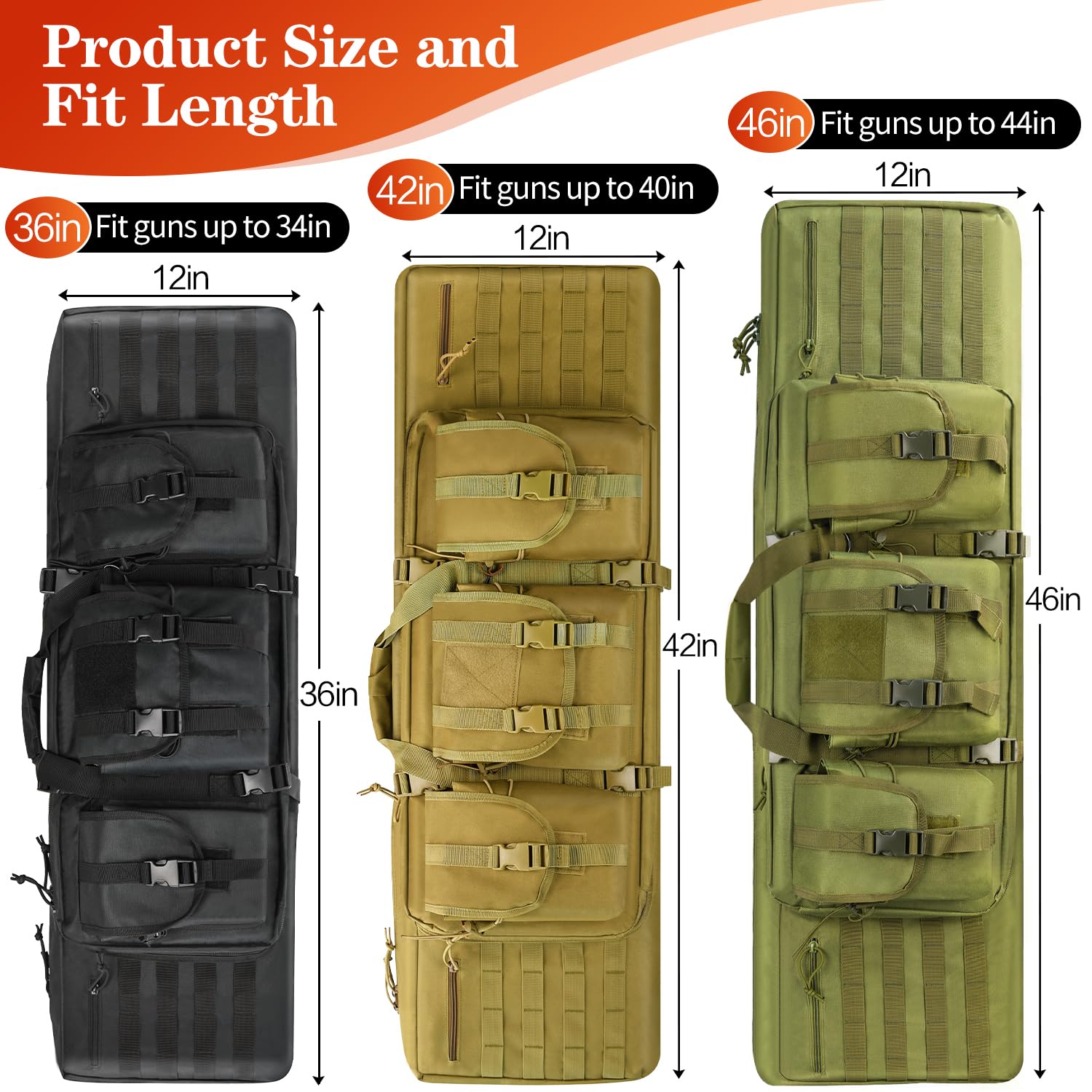 Snapklik.com : 46in Double Rifle Bag, Tactical Long Rifle Backpack ...