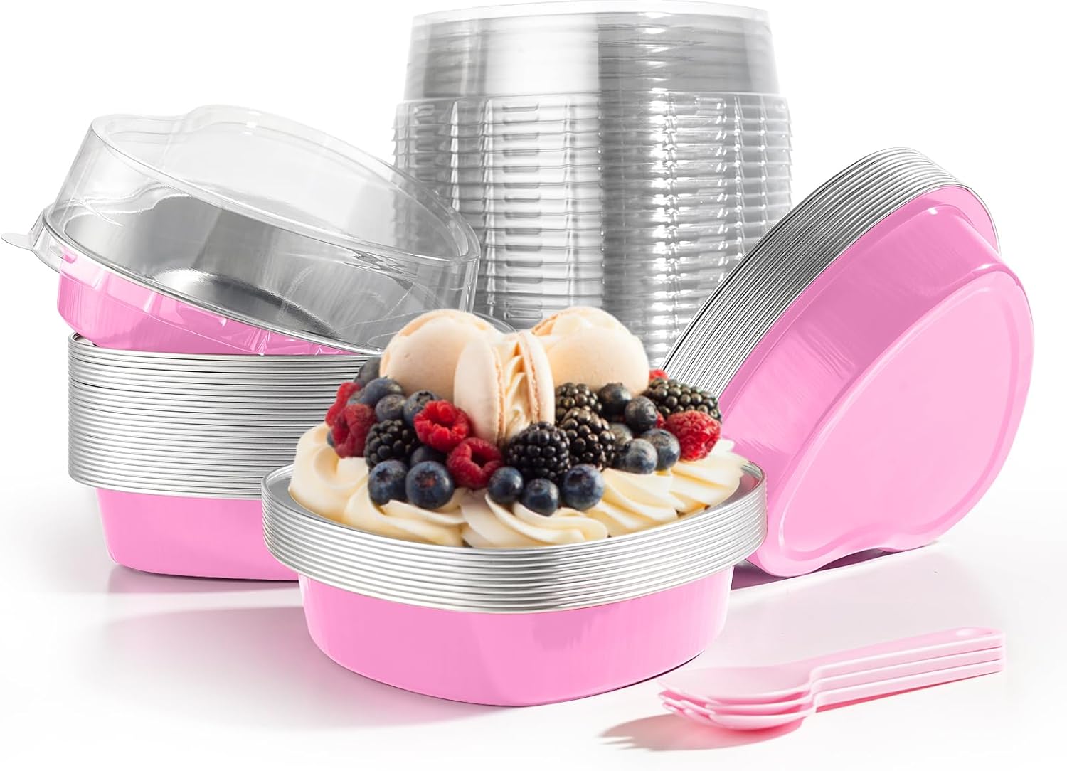 Amazon.com: STN Mini Heart Shaped Cake Pans 9oz Aluminum Foil Cupcake ...