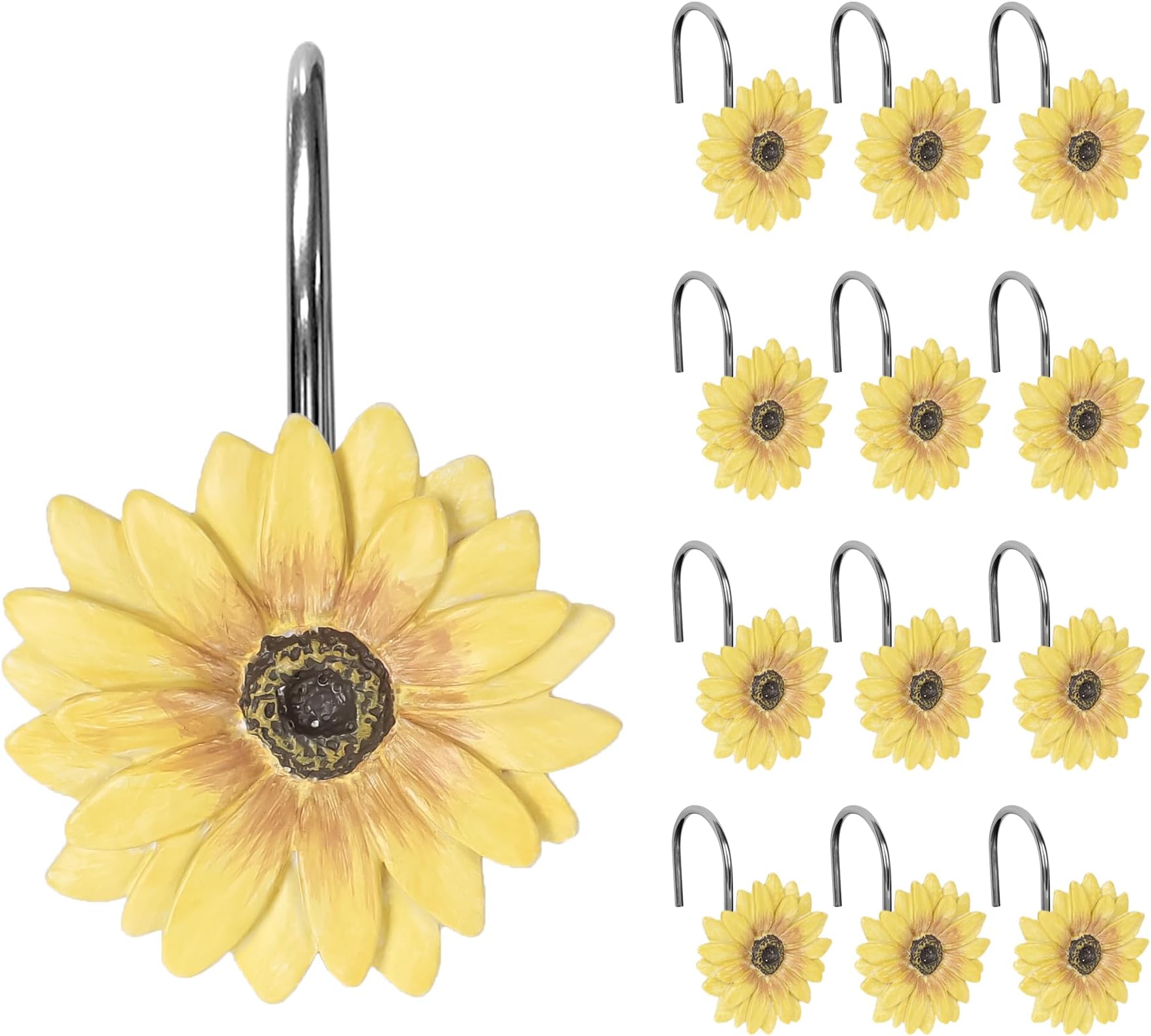 Amazon.com: Sunlit Yellow Sunflower Shower Curtain Hooks, Home ...