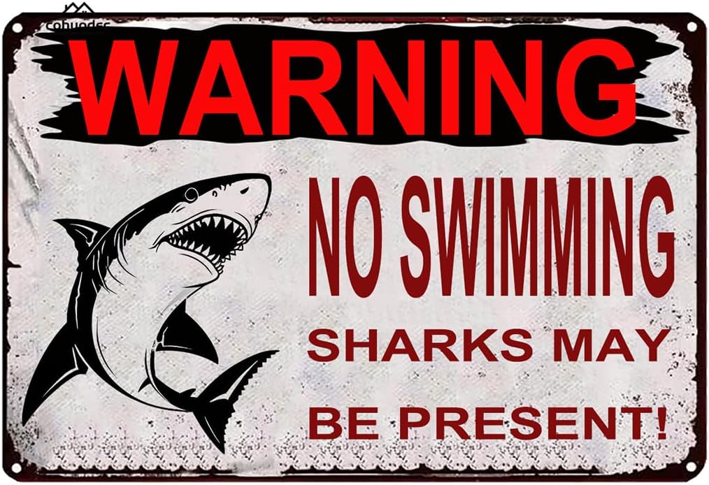 Amazon.com: No Swimming Shark Warning Sign - Deterrent Metal Plaque for ...