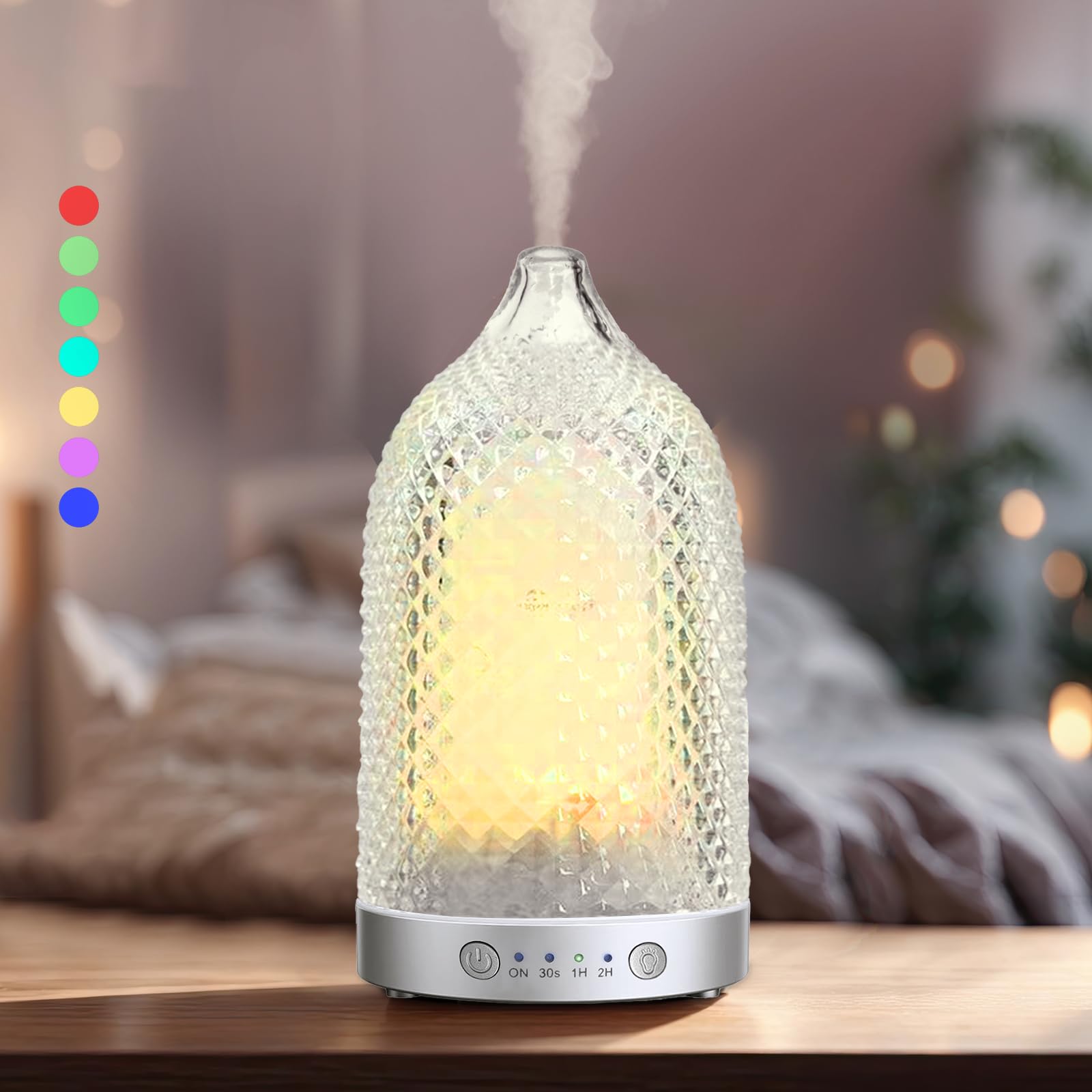 Amazon.com: 200ML Glass Essential Oil Diffuser, 7 Colors Light Glass ...