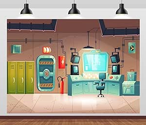 BELECO 10x8ft Fabric Cartoon Science Lab Backdrop Underground Bunker ...